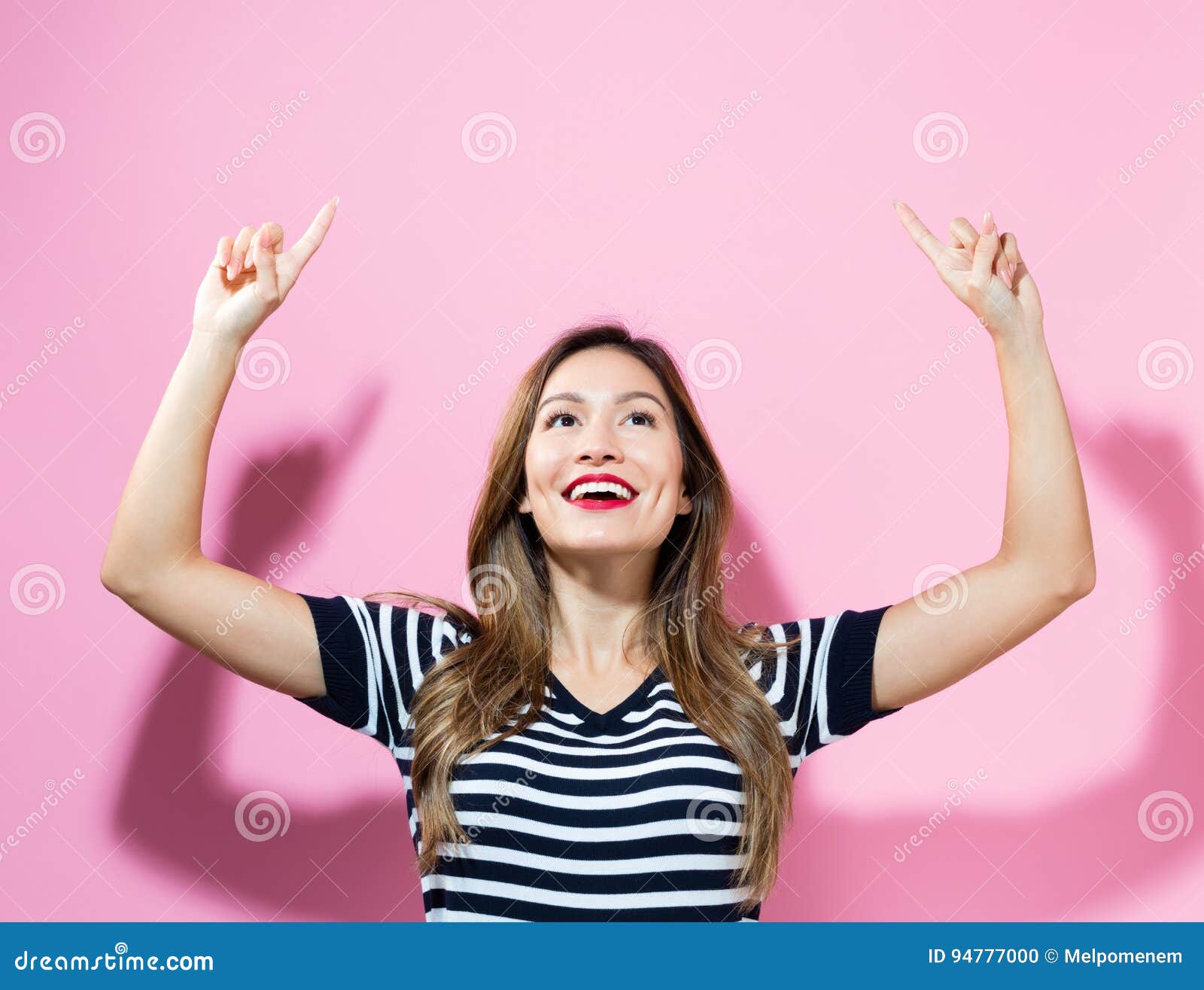Woman Reaching and Looking Upwards Stock Photo - Image of latino ...