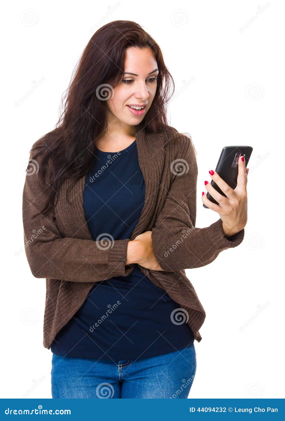 Woman read mobile phone stock photo. Image of coat, female - 44094232
