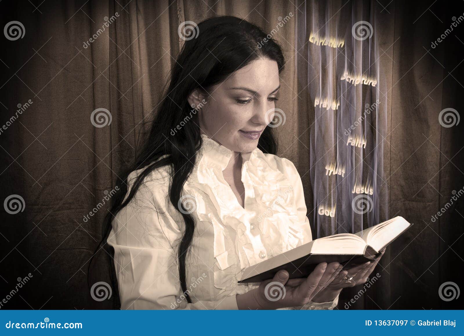Woman reading a bible stock image. Image of hold, holy - 13637097