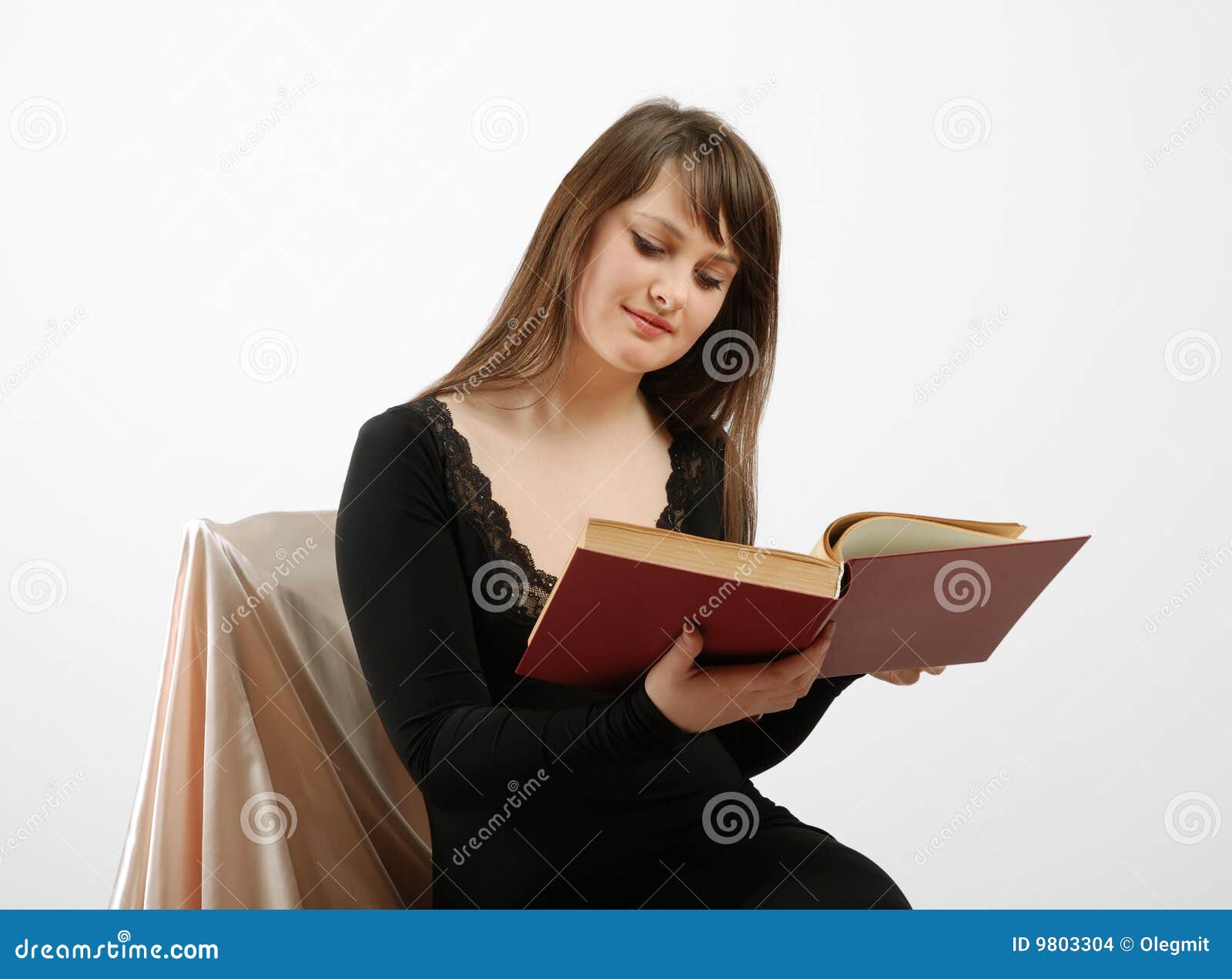 Woman Reading the Big Book Isolated on White Stock Photo - Image of ...