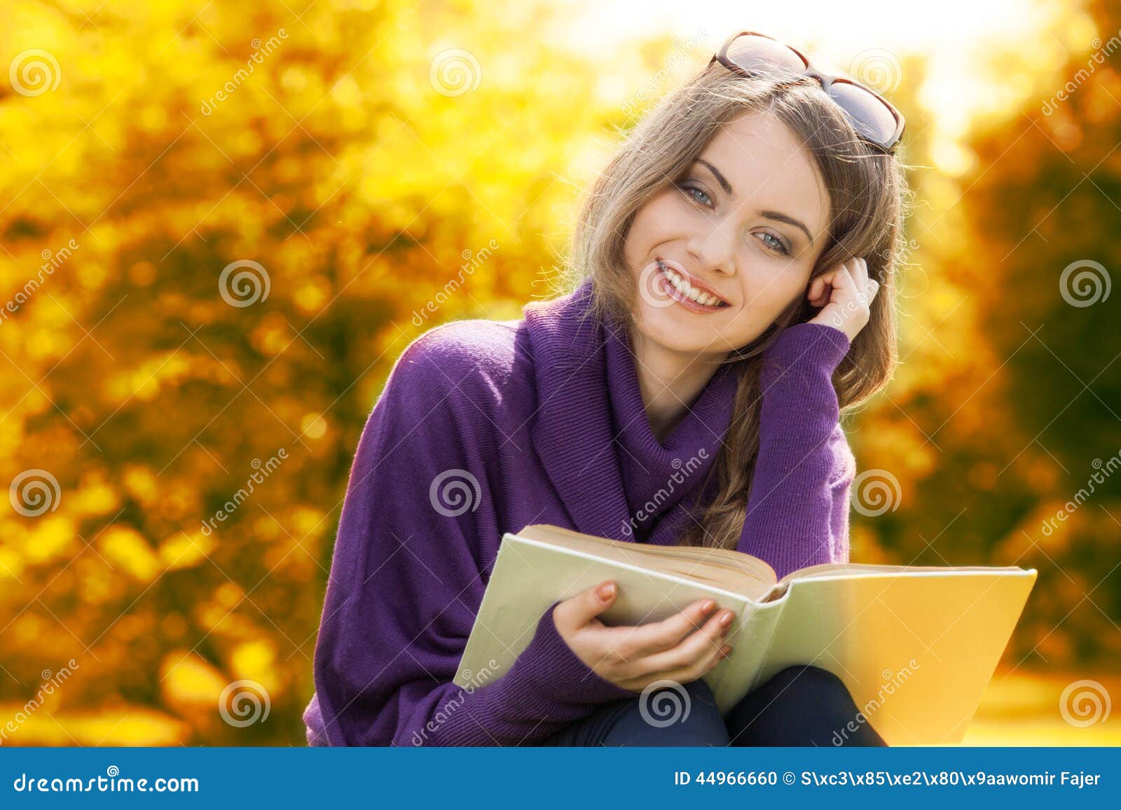 Woman Reading Book in Autumn Scenery Stock Photo - Image of read, happy ...
