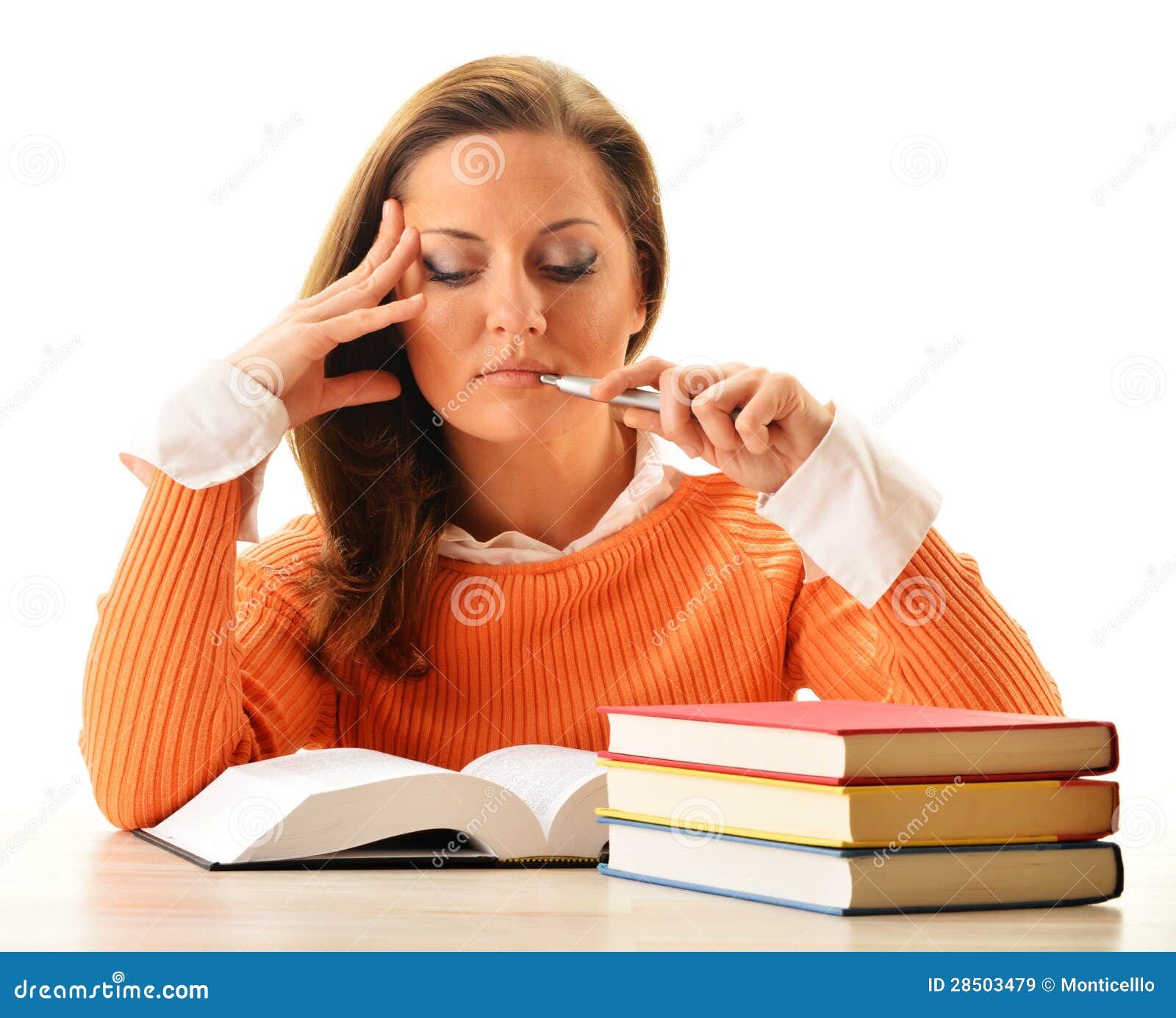 Woman Reading a Book. Female Student Learning Stock Image - Image of ...