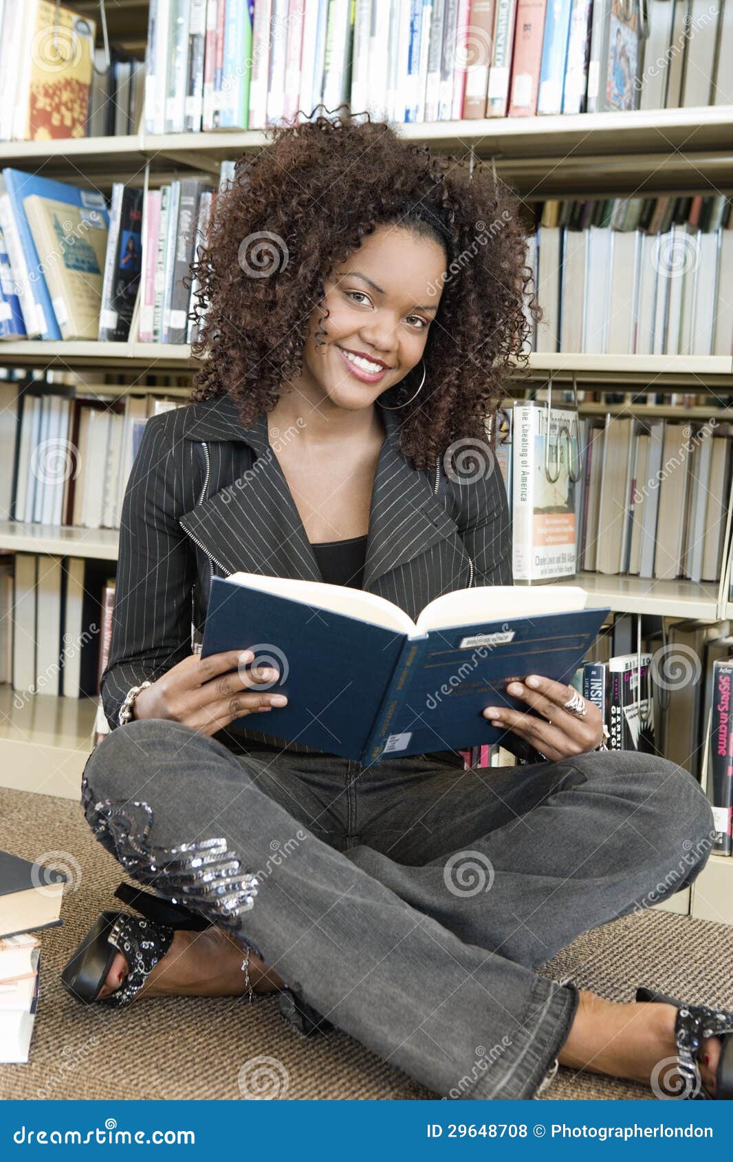 Woman Reading Book at Library Stock Photo - Image of knowledge, full ...