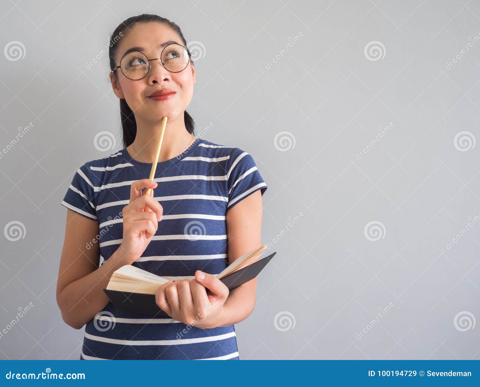 Woman is Reading Book and Think for Ideas. Stock Image - Image of girl ...