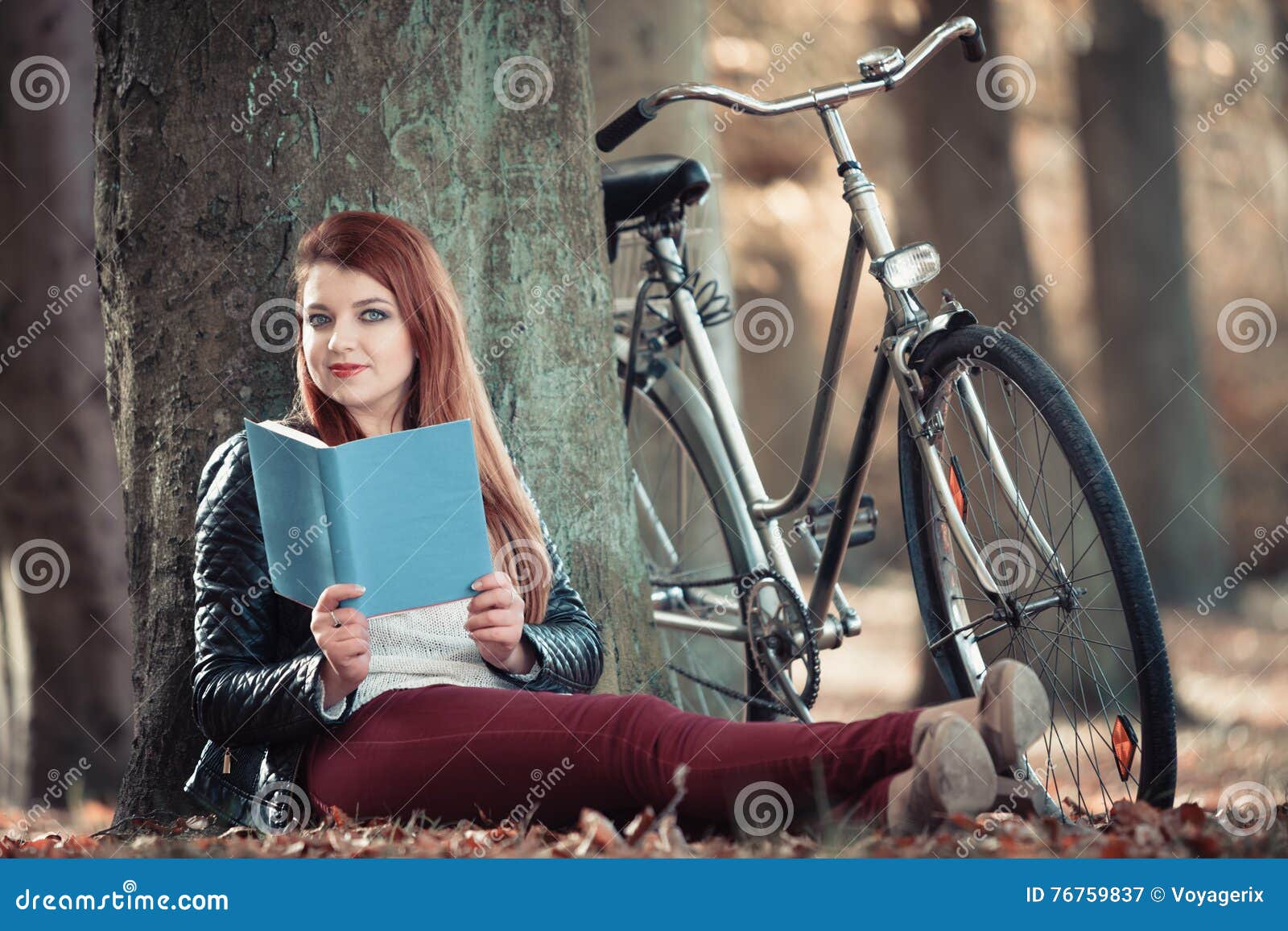 Woman Reading Book Under Tree Stock Image - Image of female ...