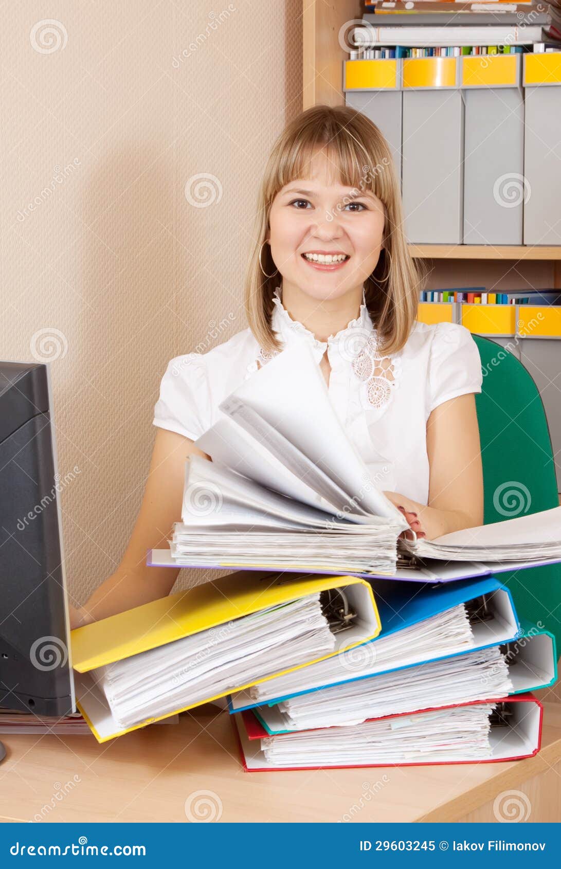 Woman Reading Documents in Office Stock Image - Image of person ...