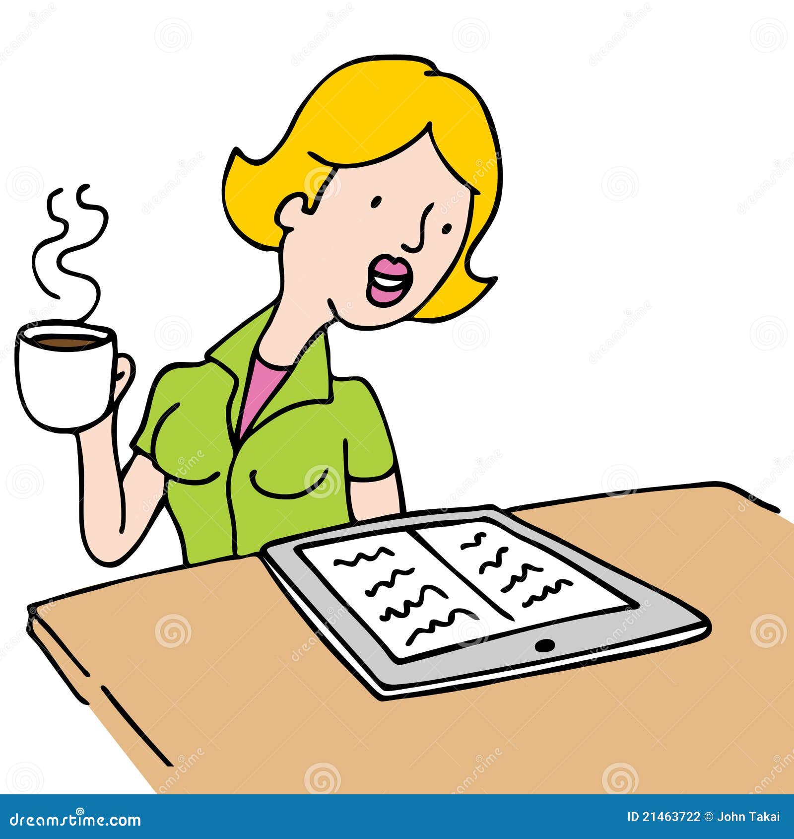 Woman Reading an Ebook and Drinking Coffee Stock Vector - Illustration ... Woman Reading an Ebook and Drinking Coffee Stock Vector - Illustration ...