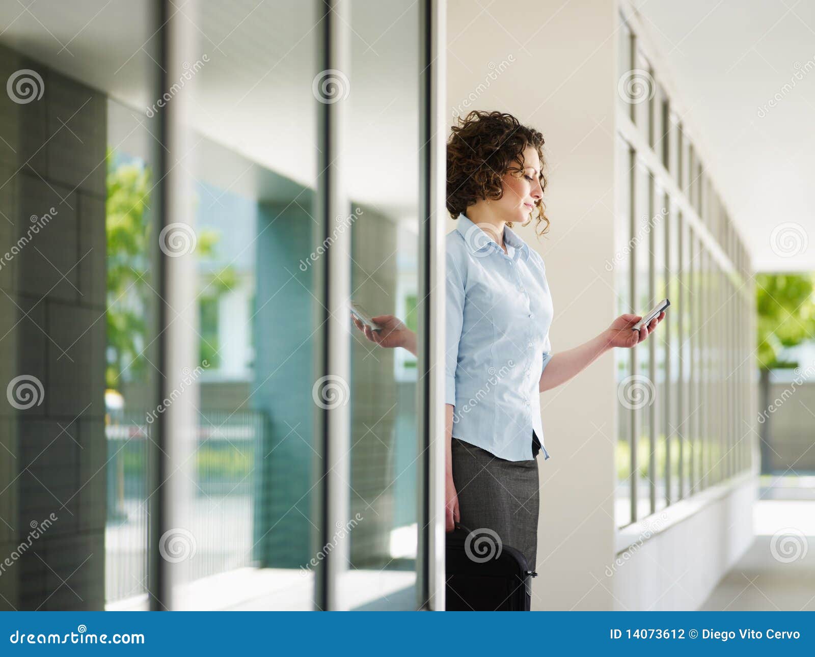 Woman Reading Emails Outdoor Stock Photo - Image of briefcase ...