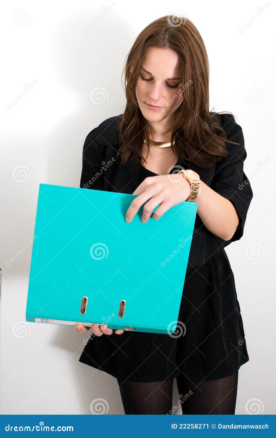 Woman Reading File from a Binder Stock Image - Image of brunette ...