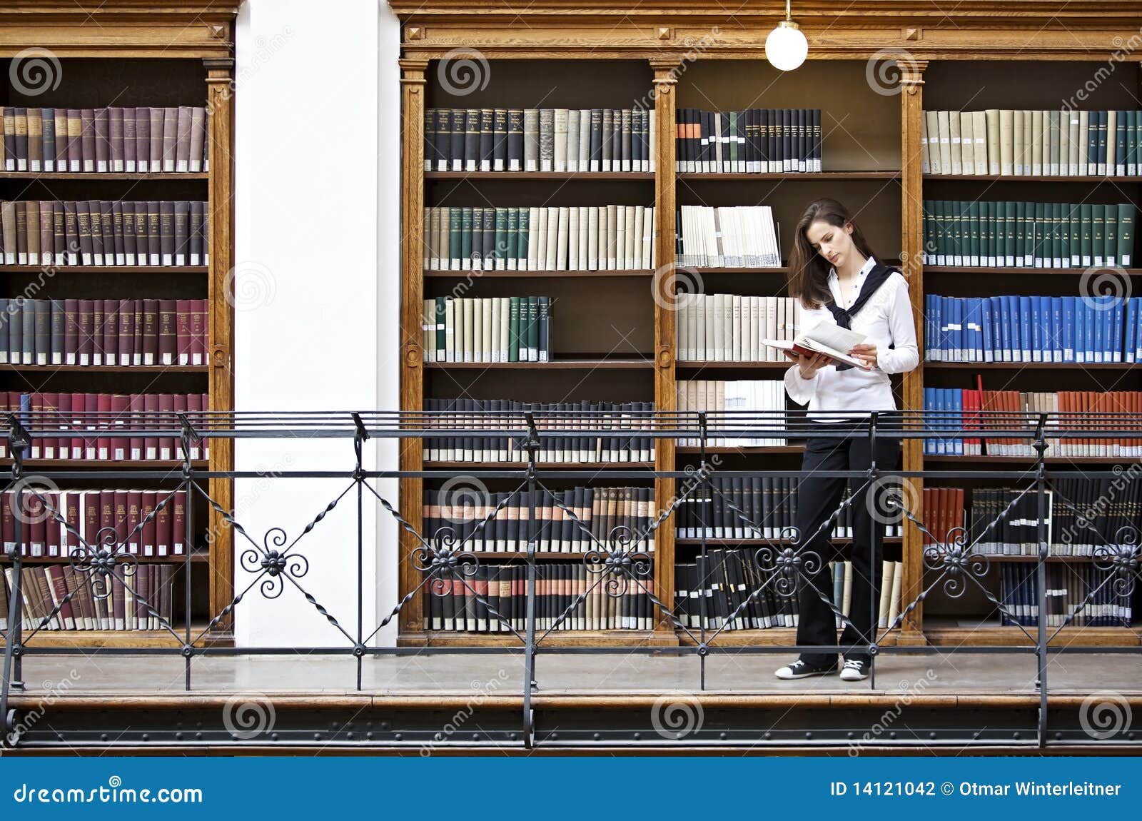 Woman Reading in Front of Bookshelf Stock Photo - Image of knowledge ...