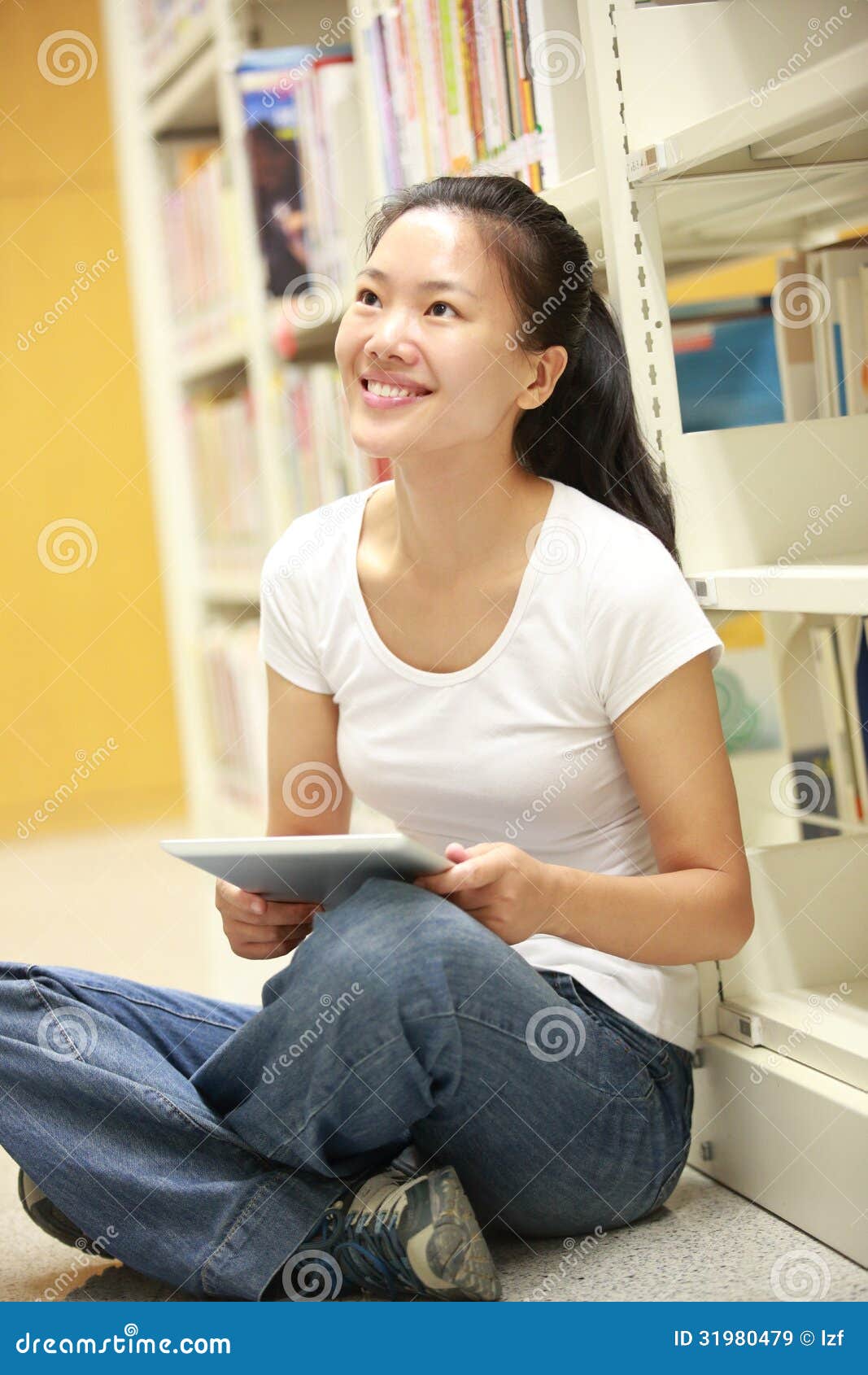 Woman reading in libray stock image. Image of beautiful - 31980479