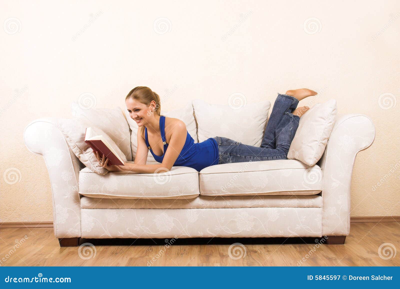 Woman is Reading on a Lounge Stock Image - Image of emotions, harmony ...