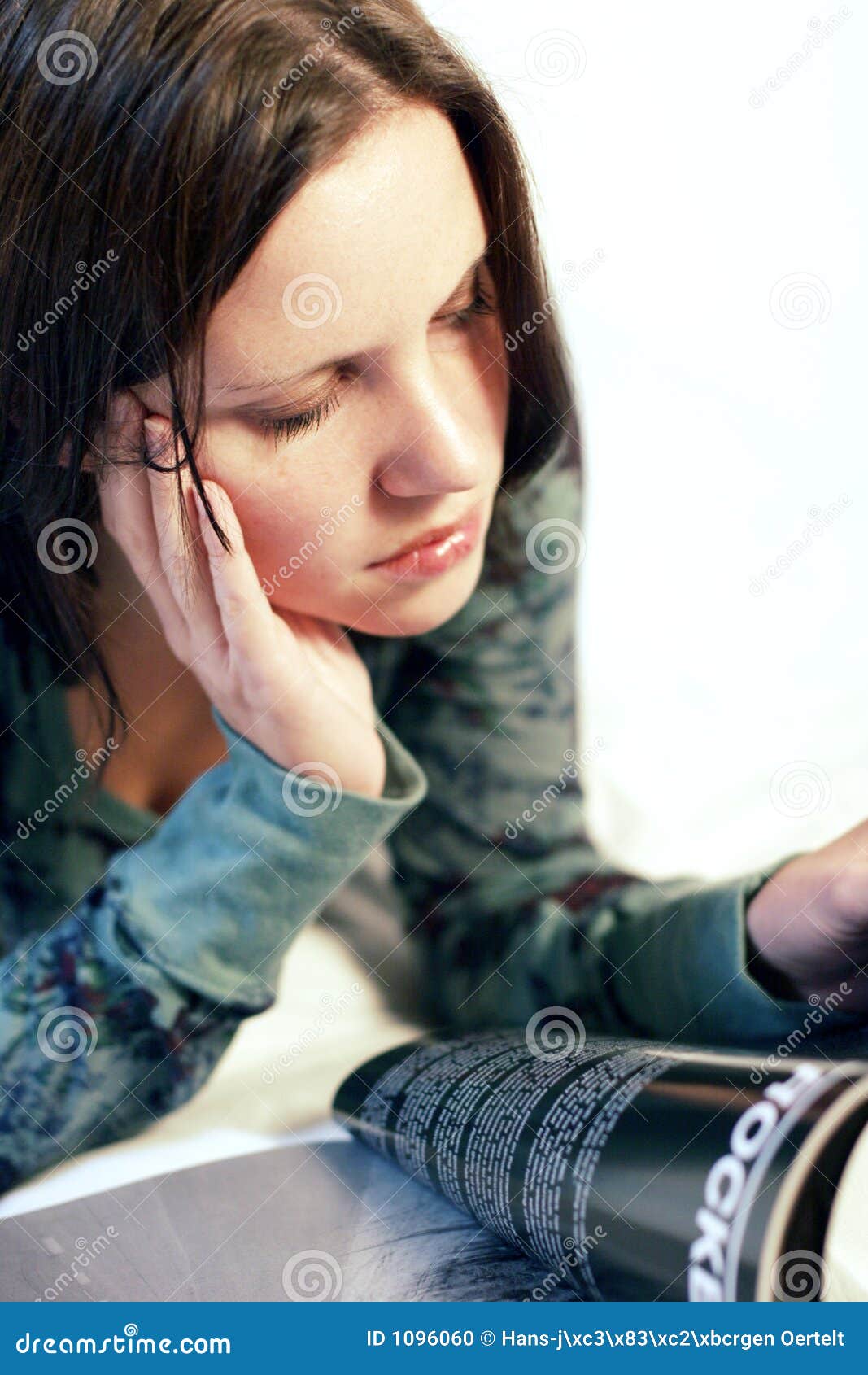 Woman reading a magazine stock photo. Image of black, studying - 1096060