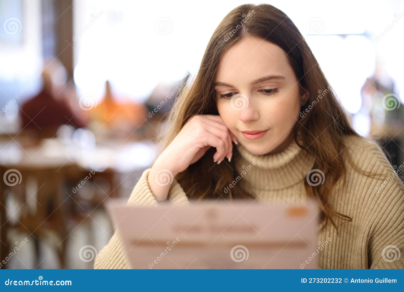 Woman Reading Menu in a Restaurant Stock Photo - Image of choice ...