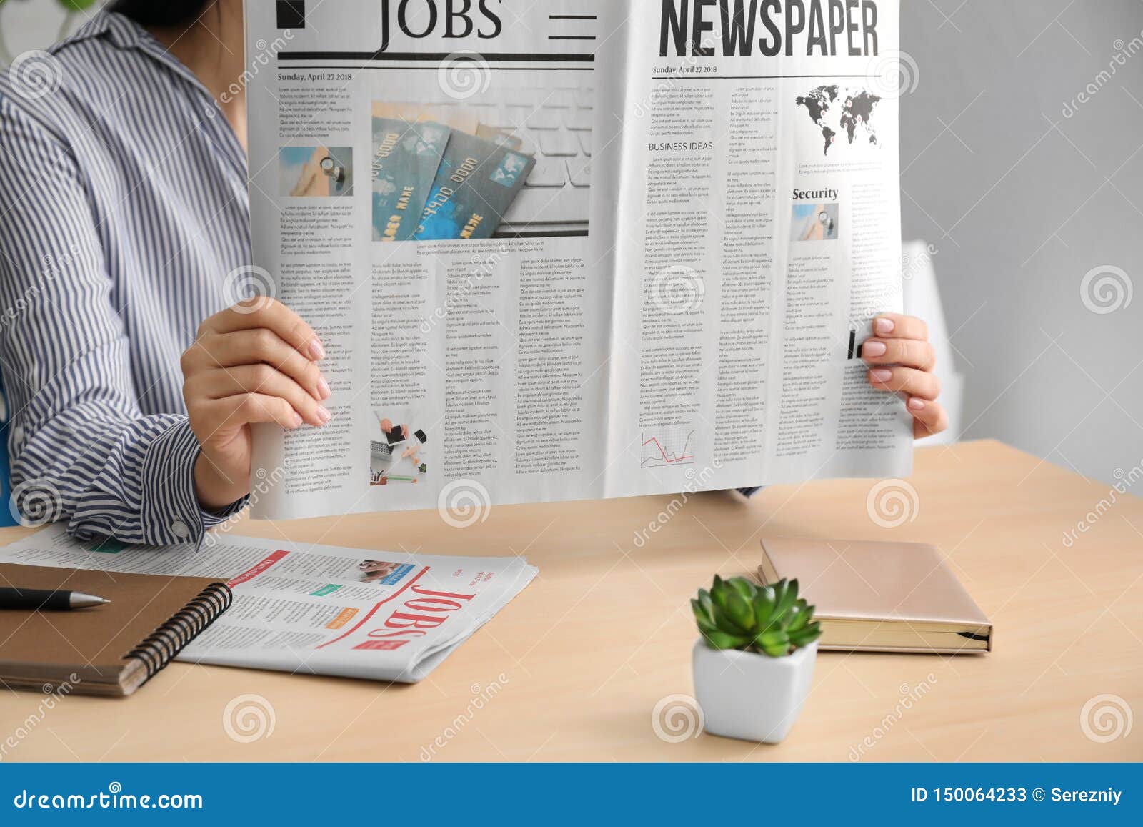 Woman Reading Morning Newspaper at Table Stock Image - Image of page ...