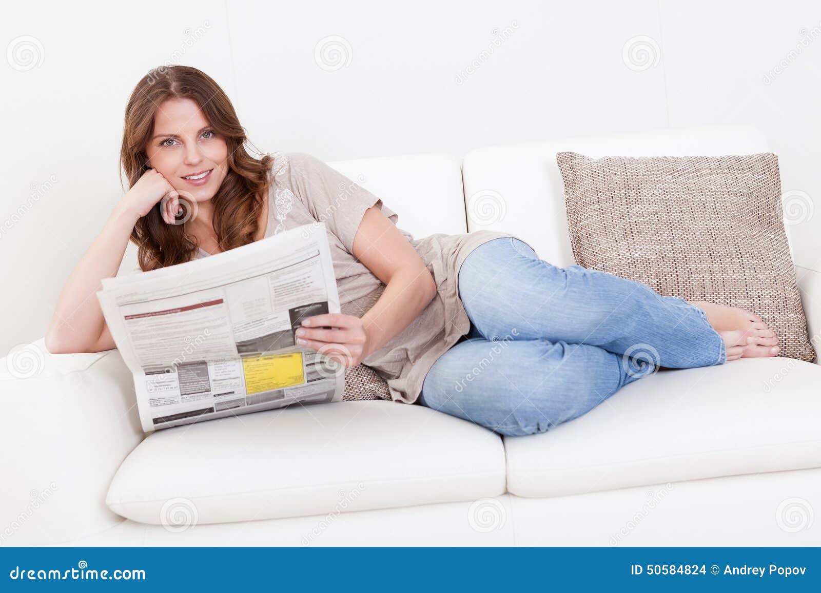 Woman Reading the Newspaper Stock Photo - Image of beauty, alone: 50584824