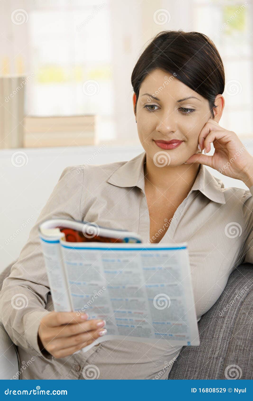 Woman Reading Newspaper at Home Stock Image - Image of caucasian, news ...