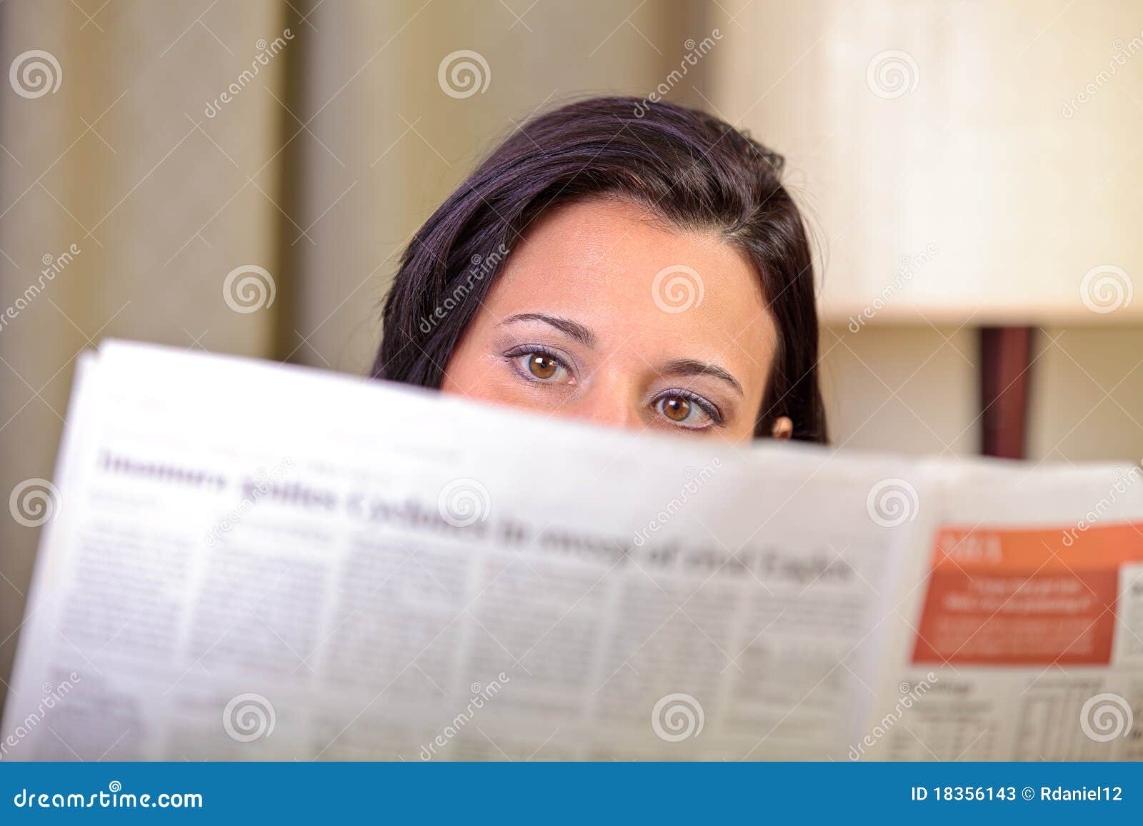 Woman Reading Newspaper at Home Stock Image - Image of woman, eyes ...