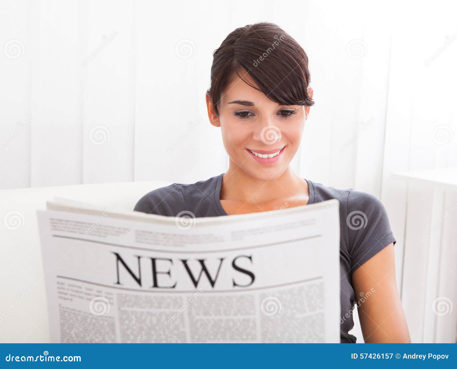Woman Reading Newspaper stock image. Image of headlines - 57426157
