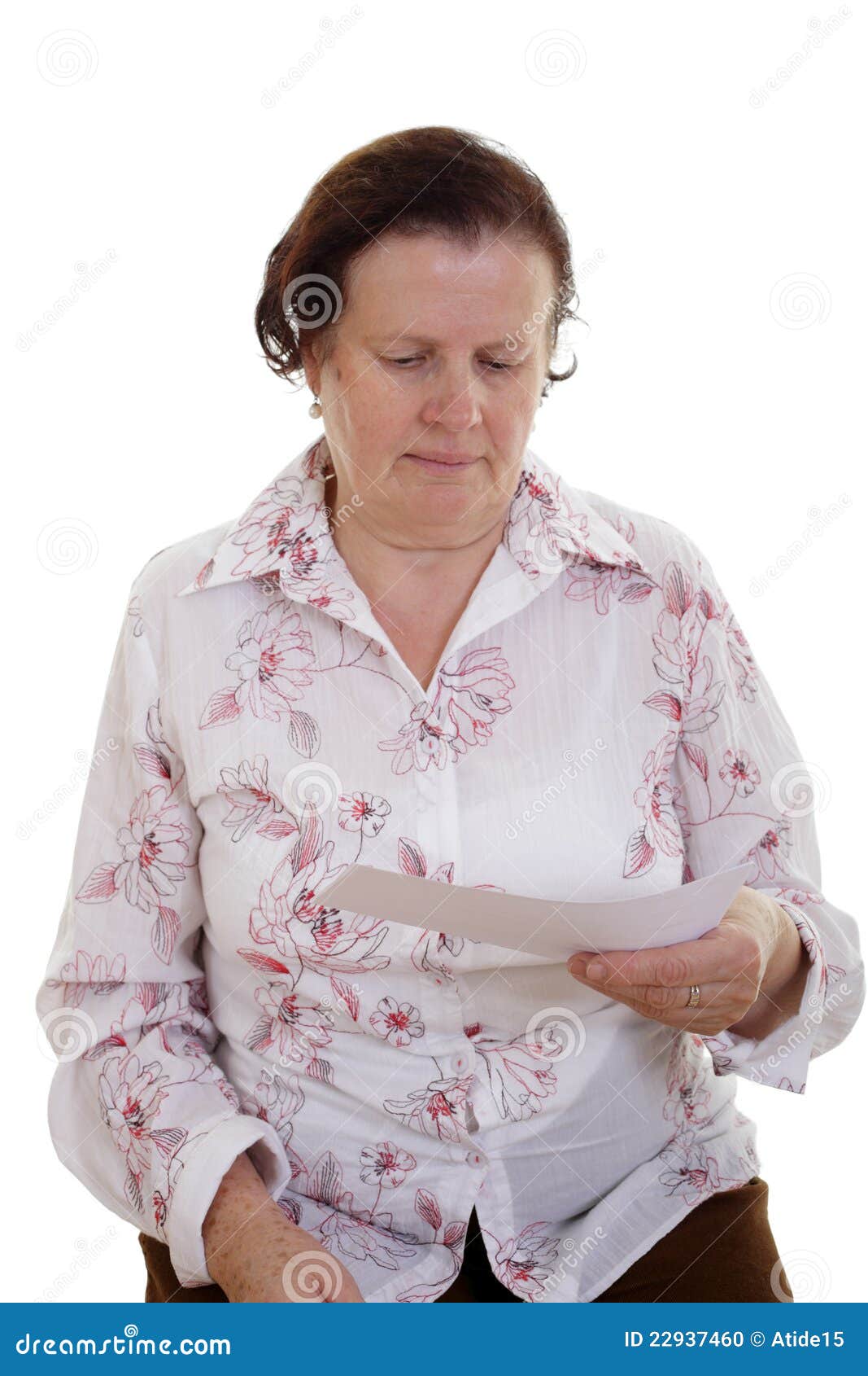 Woman reading a paper stock photo. Image of white, reading - 22937460