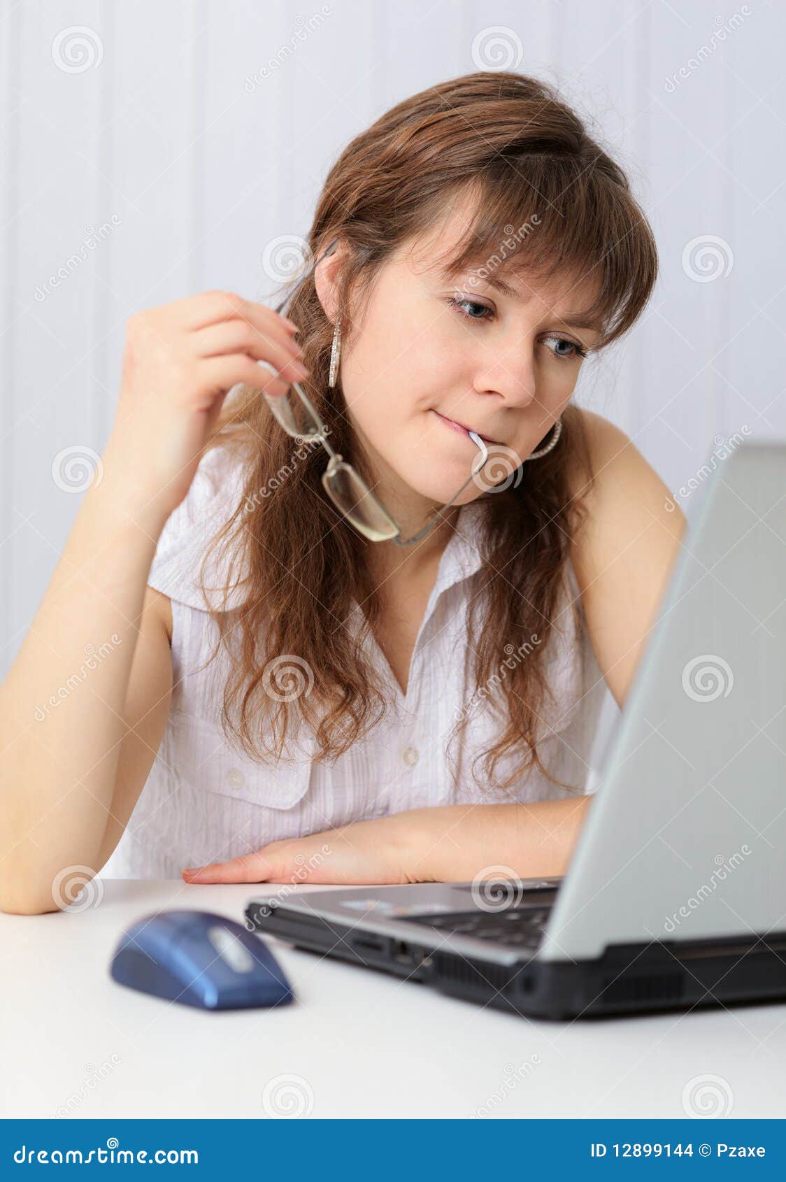 Woman Reading from Screen of Laptop Stock Photo - Image of white ...