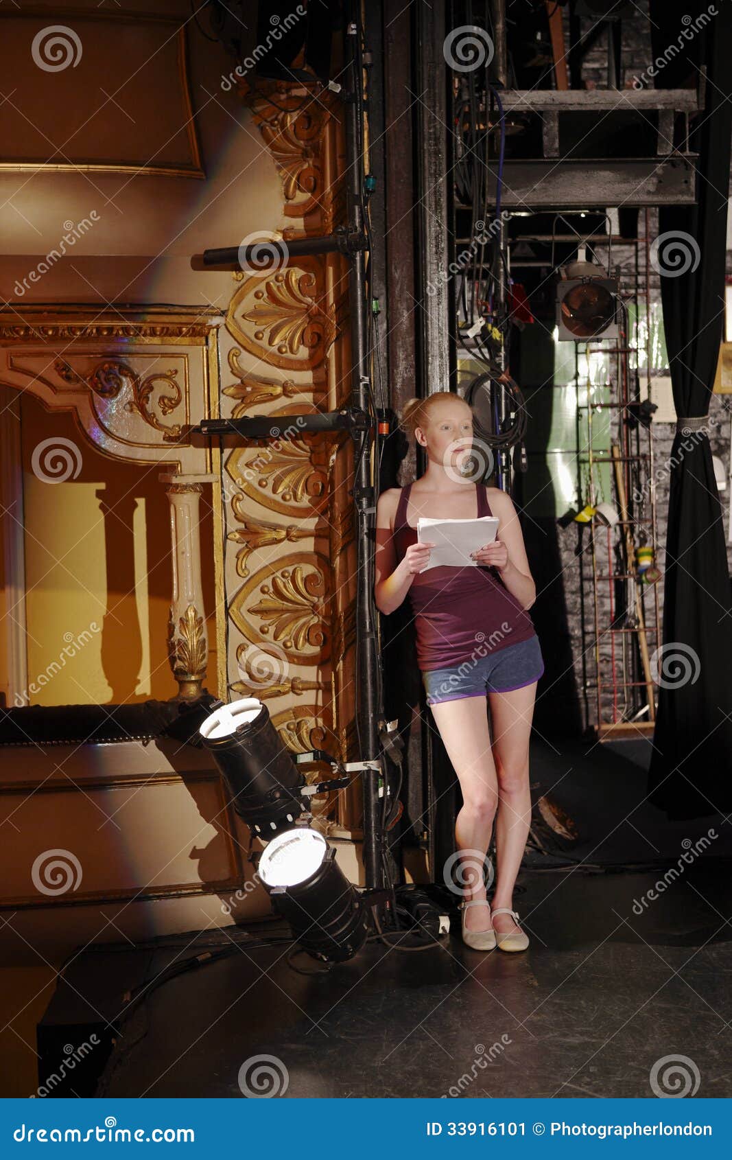 Woman Reading Script Backstage Stock Image - Image of performer, casual ...