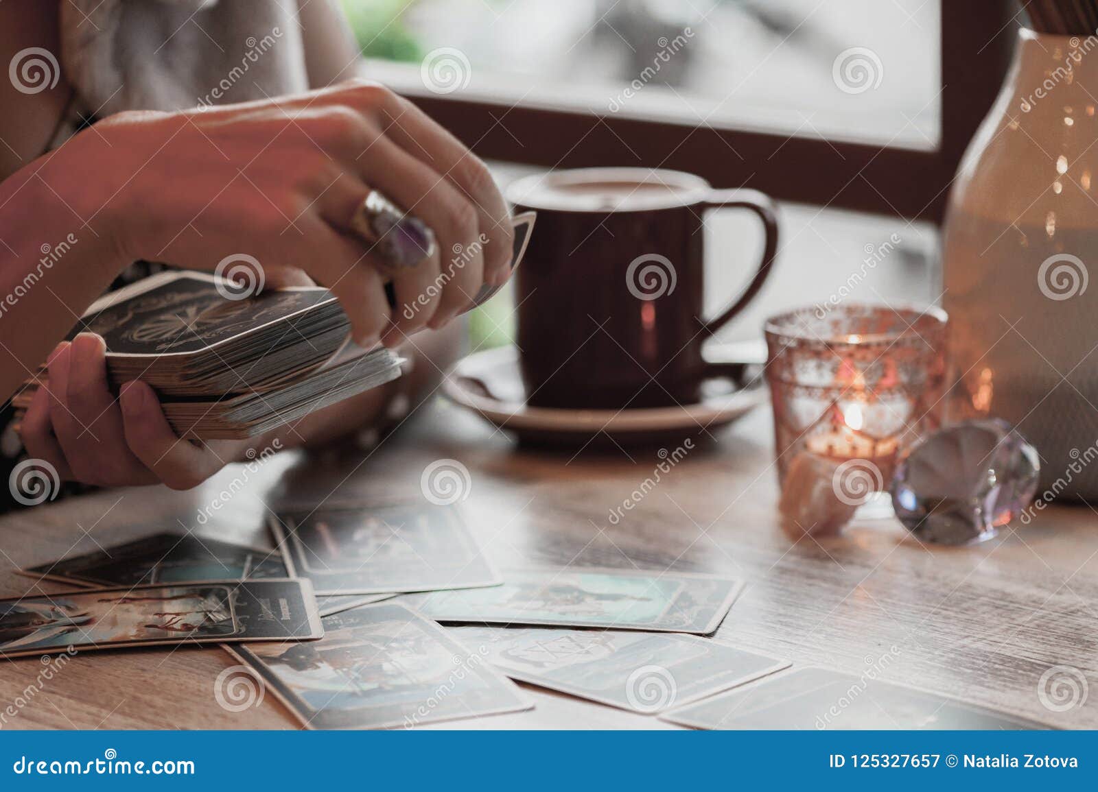 Woman is Reading Tarot Cards in Cafe Stock Image - Image of esoteric ...