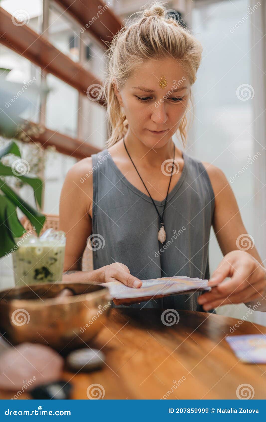 Woman is Reading Tarot Cards on a Table in Cafe Stock Image - Image of ...