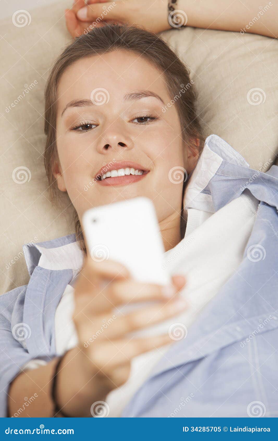 Woman Reading Text Message on a Mobile Phone Stock Image - Image of ...