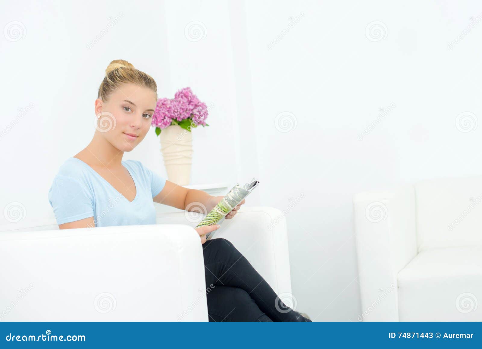 Woman Reading in Waiting Room Stock Image - Image of dentist, indoor ...
