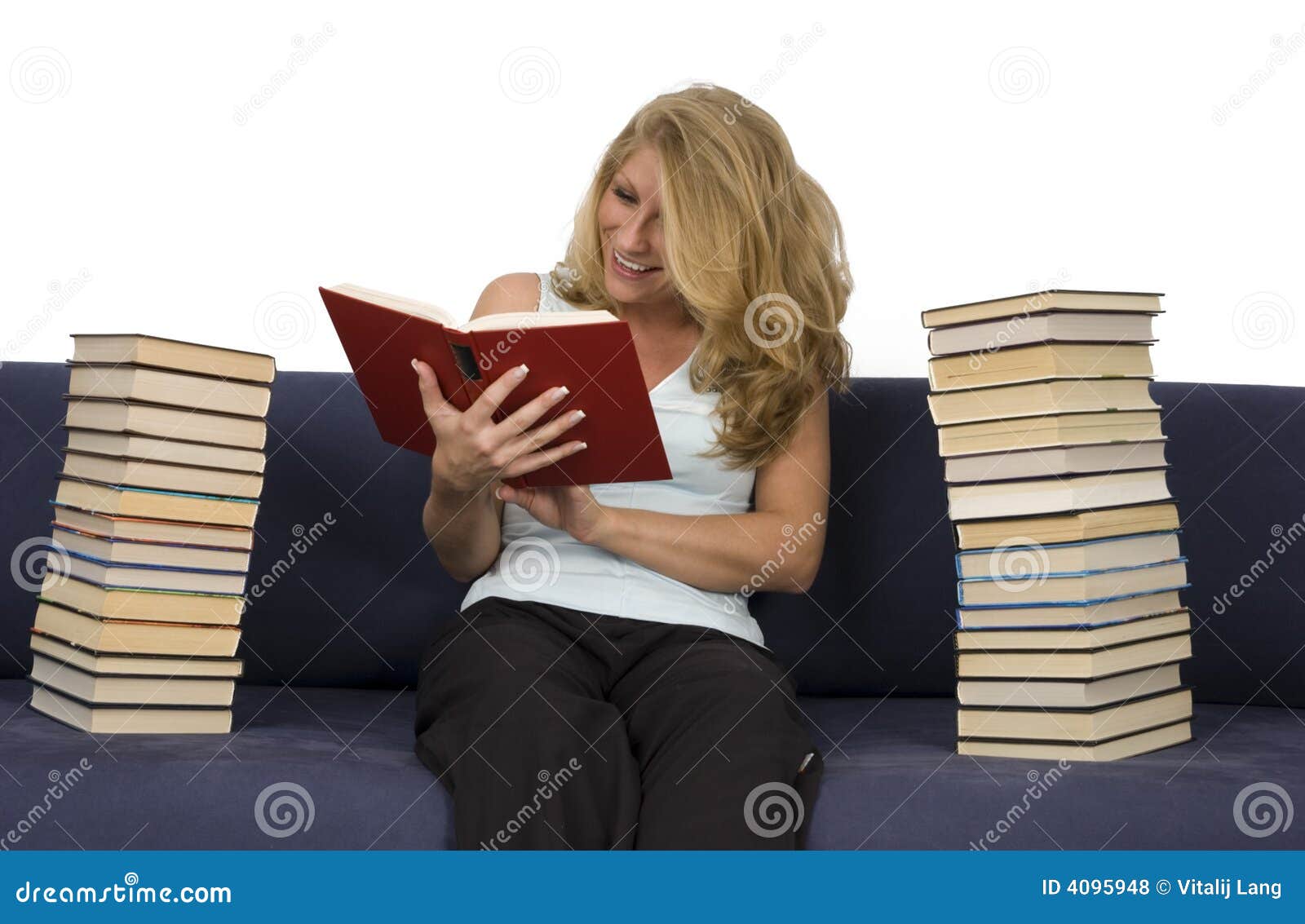 A woman reads books. stock photo. Image of books, isolated - 4095948