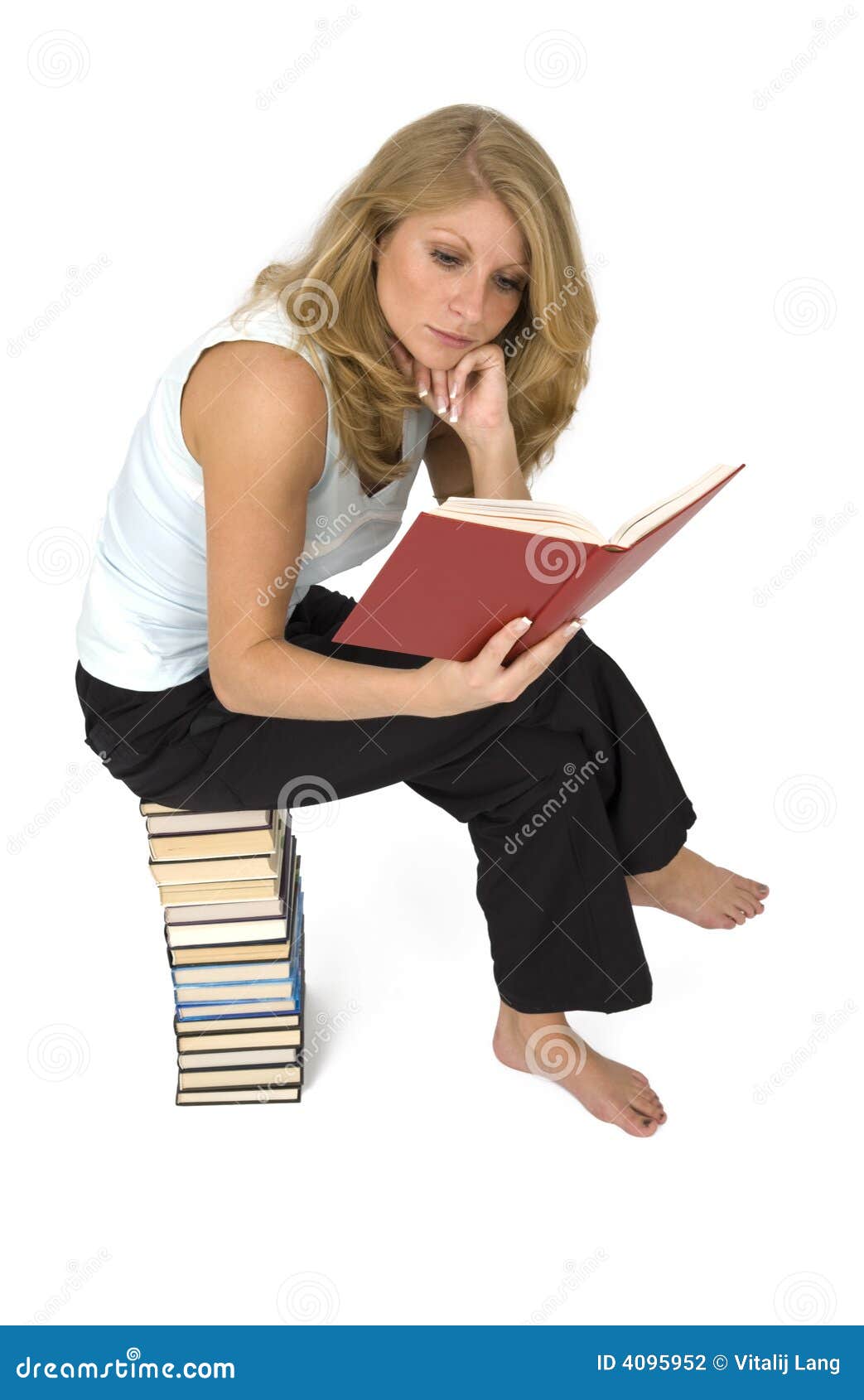 A woman reads books. stock photo. Image of white, isolated - 4095952