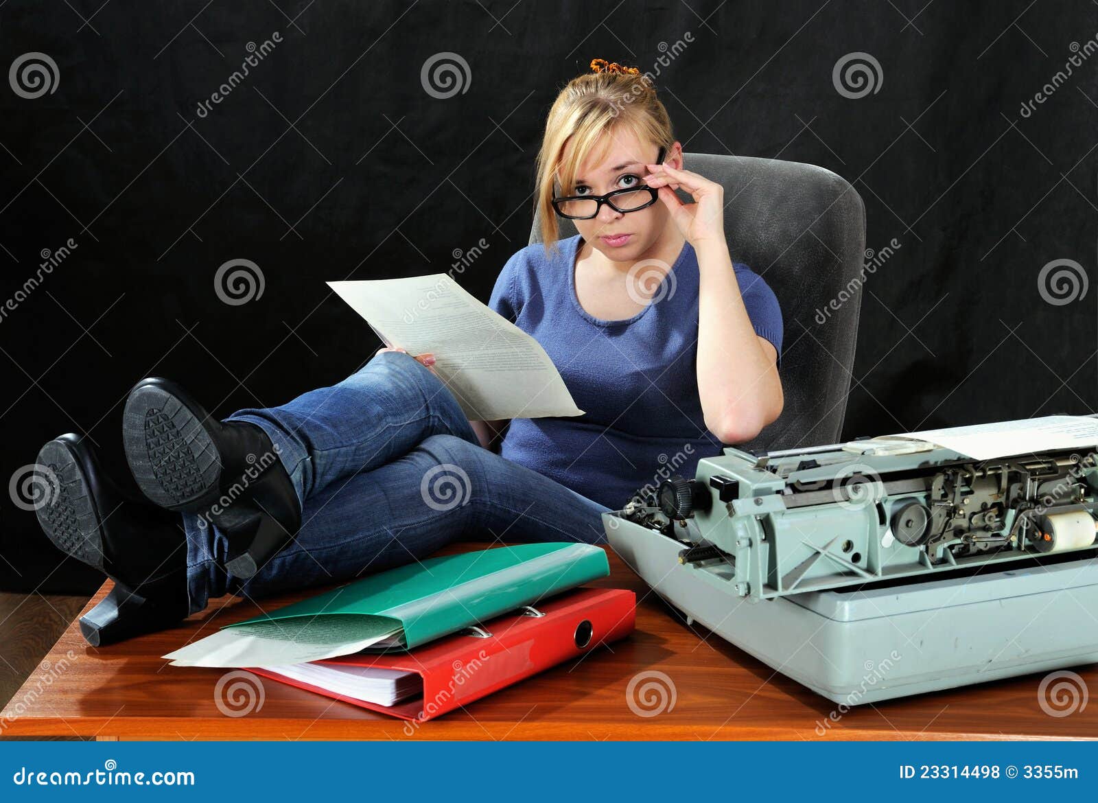 The woman reads document. stock photo. Image of sitting - 23314498