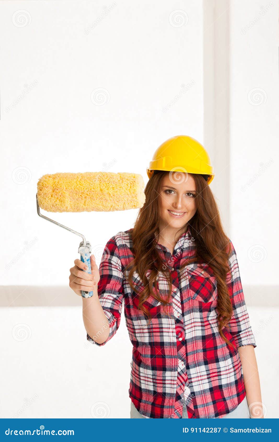 Woman ready to paint walls stock image. Image of ladder - 91142287