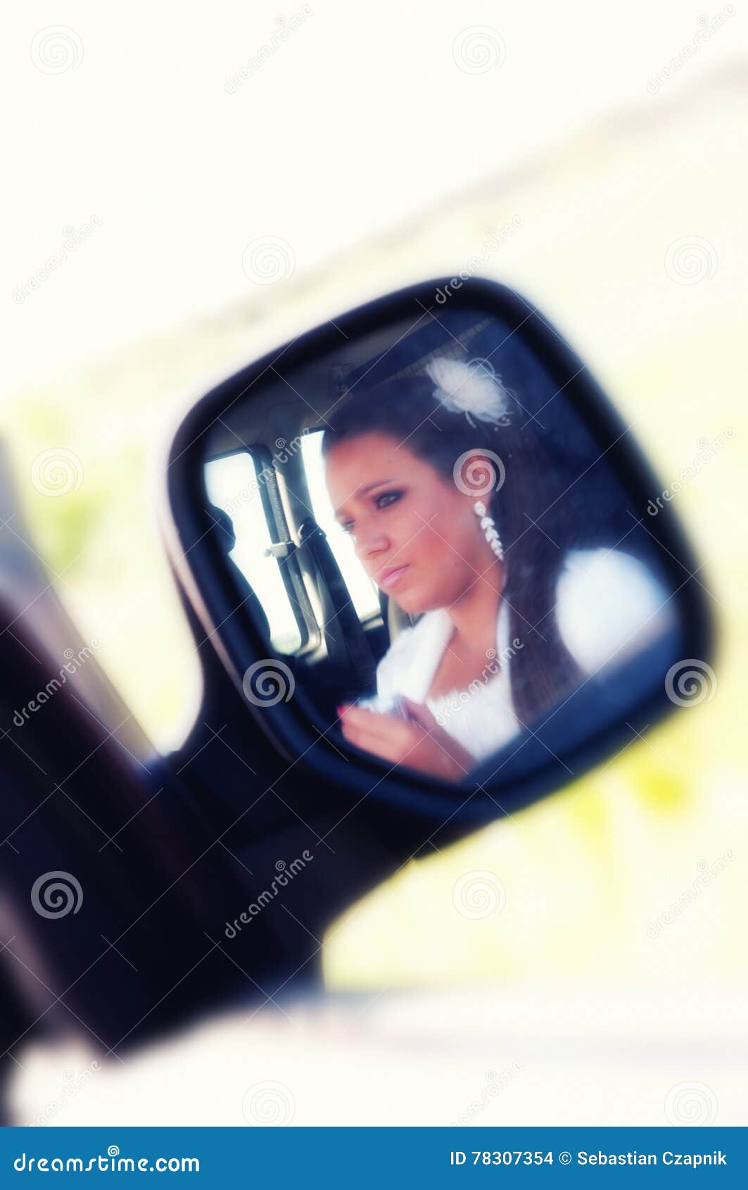 Woman in rear view mirror stock photo. Image of inside - 78307354