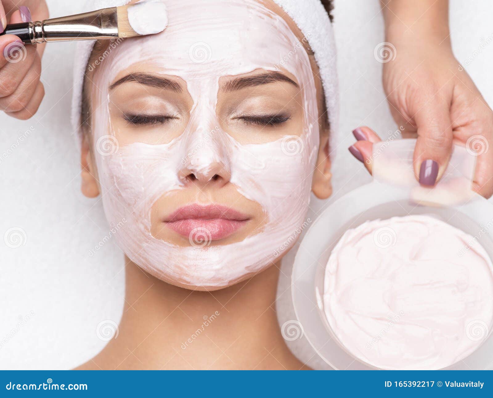 Woman Receiving Facial Mask In Spa Beauty Salon Stock Image Image Of