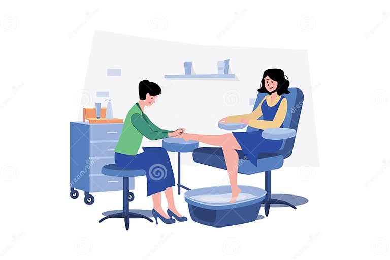Woman Receiving Foot Massage Service From Masseuse Stock Vector