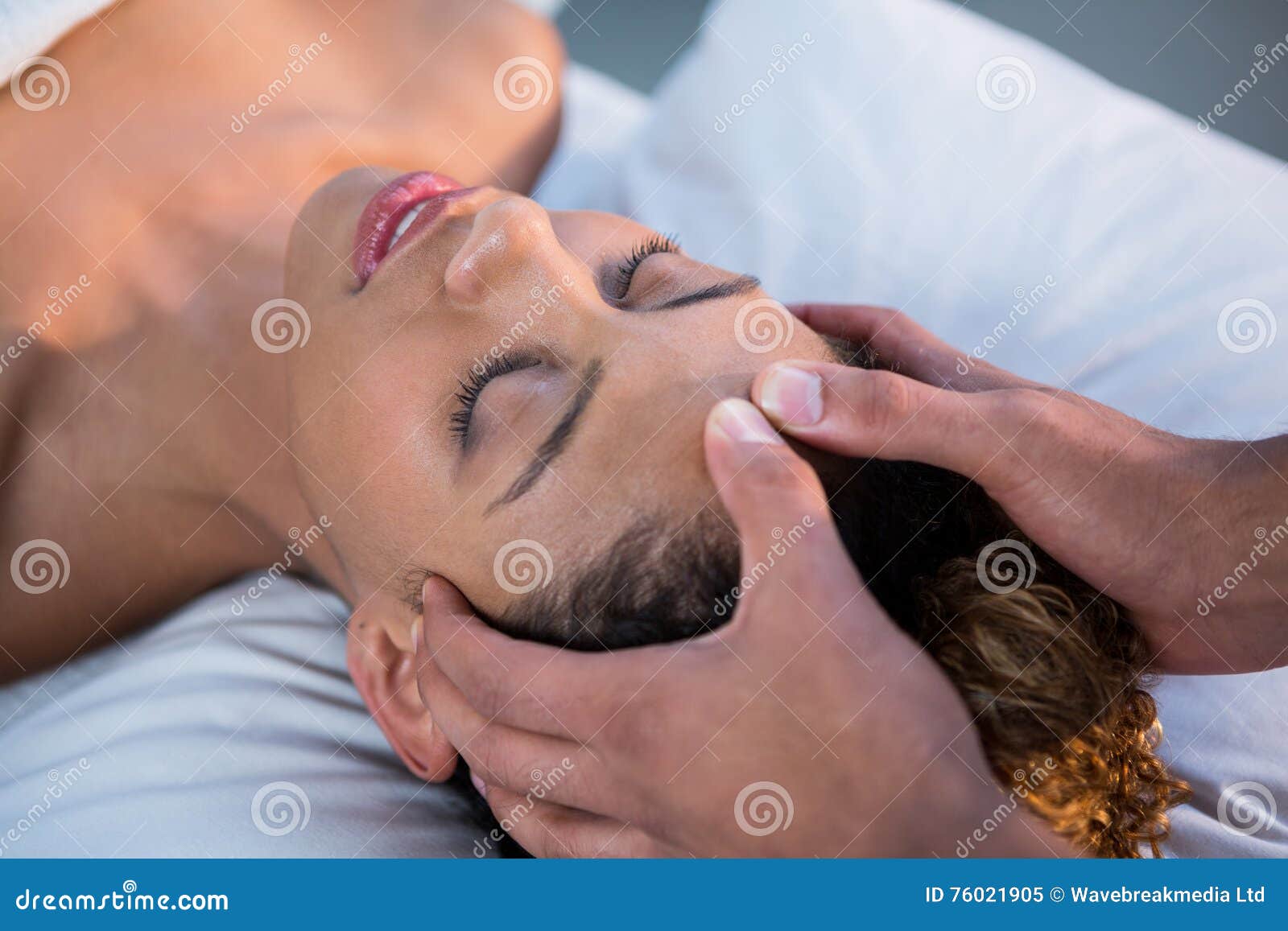 Woman Receiving Head Massage From Physiotherapist Stock Image Image