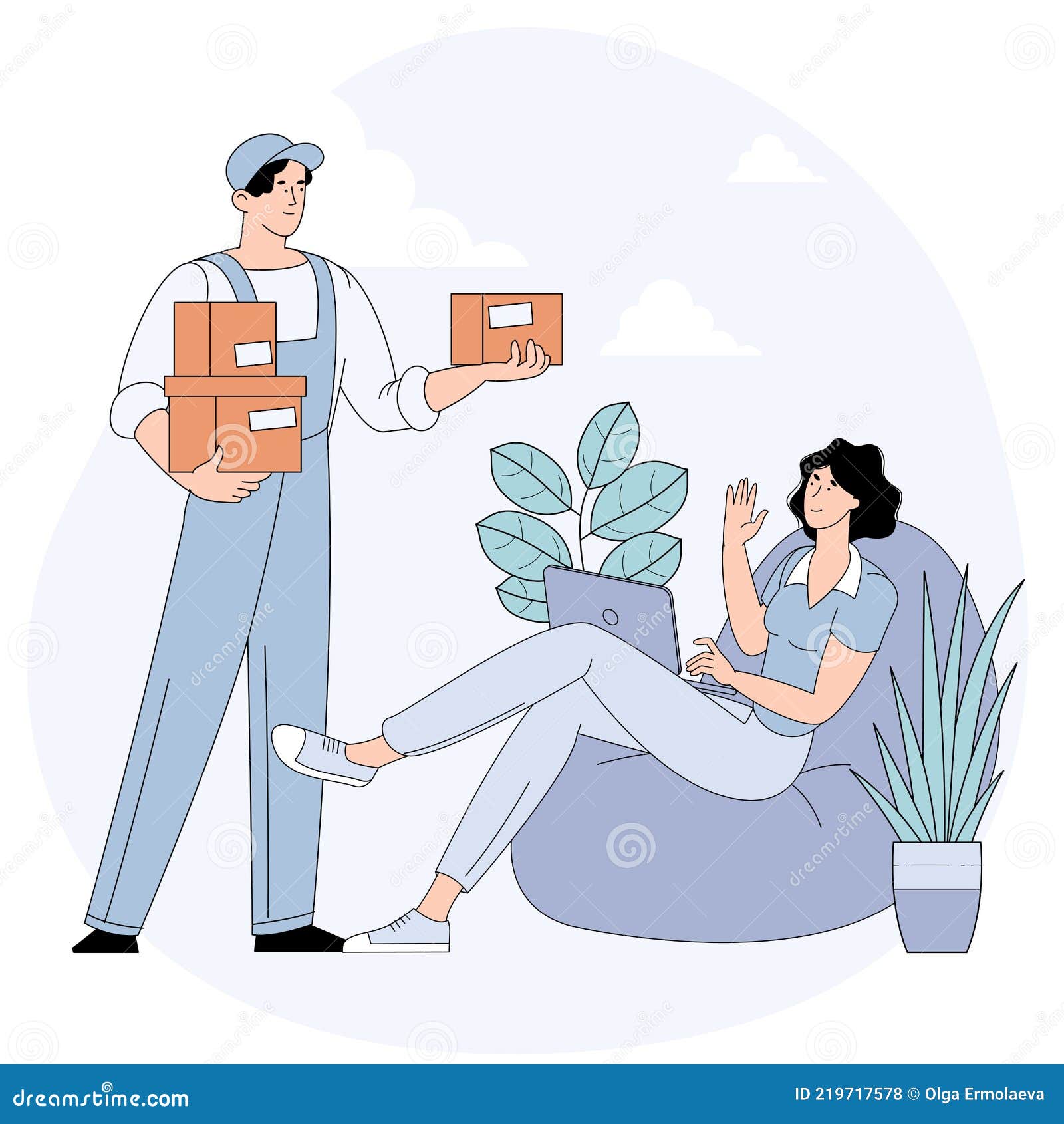 Woman Receiving Parcel Stock Vector Illustration Of Deliveryman