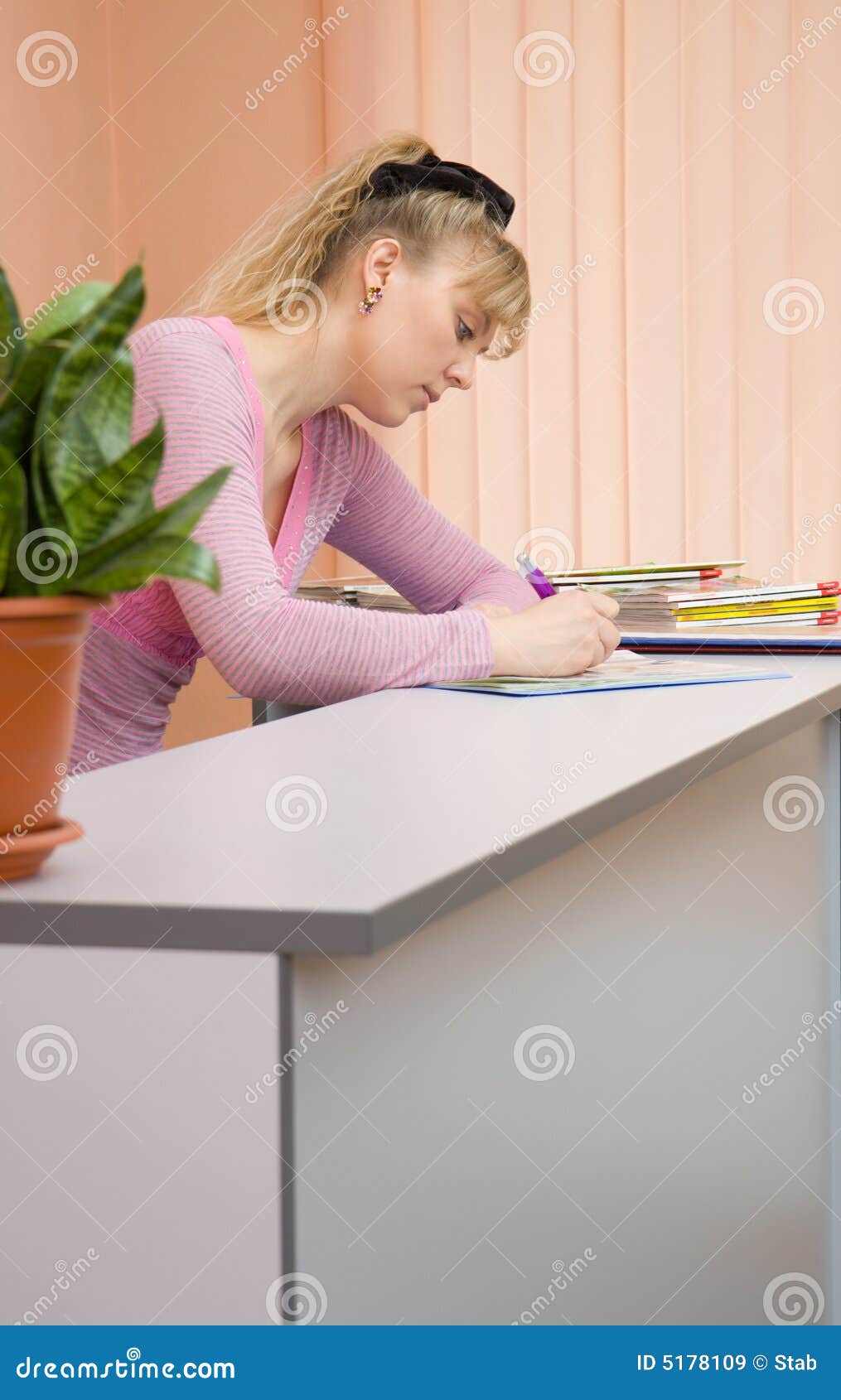 Woman Receptionist Write a Note Stock Image - Image of table, women ...