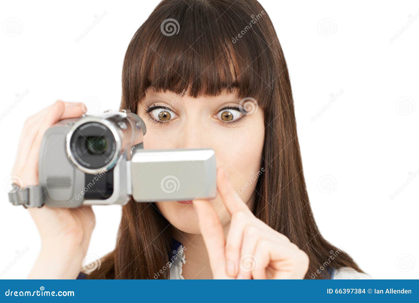 Woman Recording on Portable Video Camera Stock Photo - Image of ...