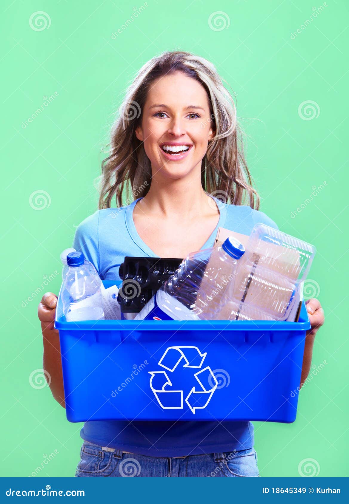 Woman with a recycle bin stock image. Image of recycle - 18645349