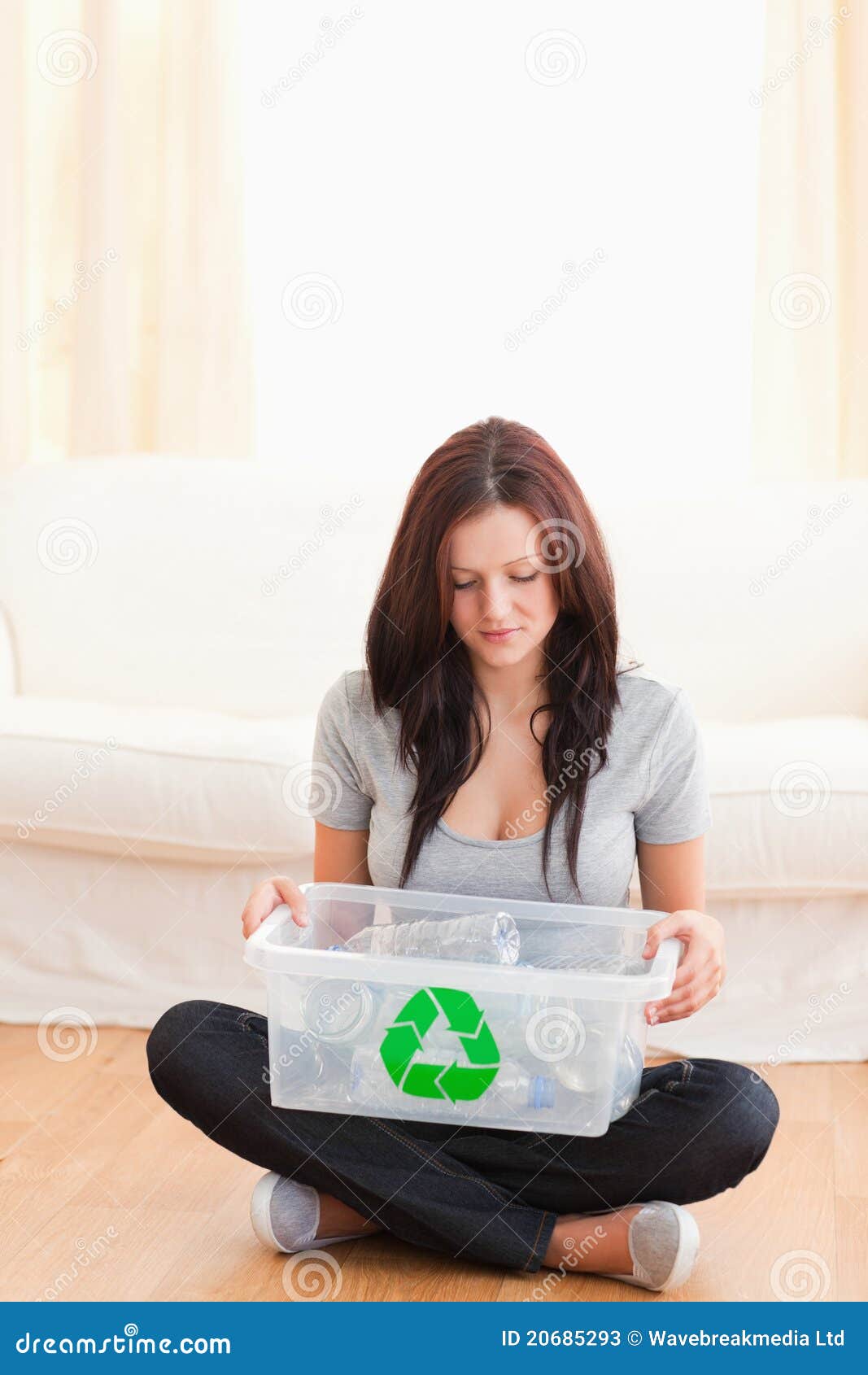Woman with recycling bin stock image. Image of bottles - 20685293