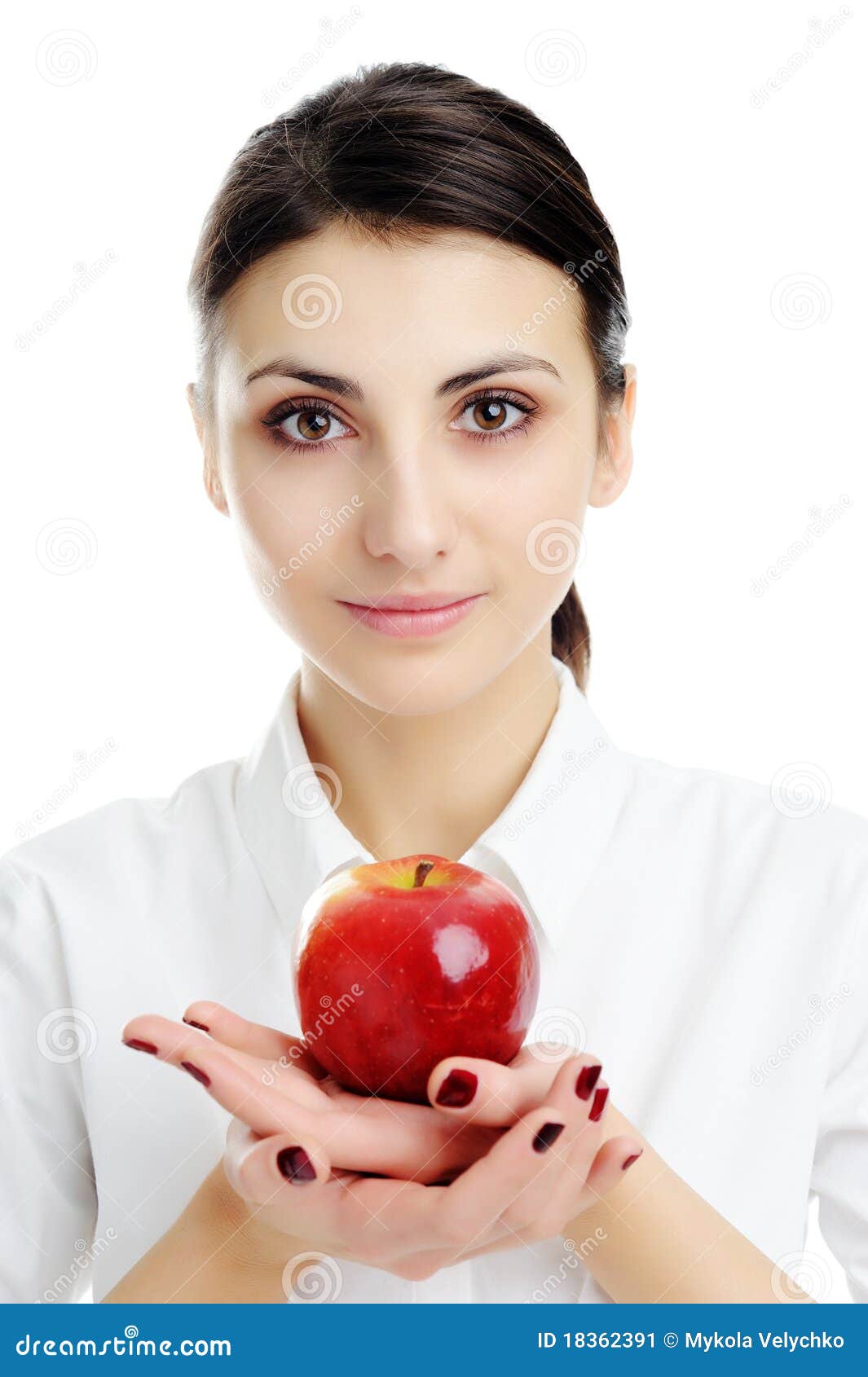 Woman with red apple stock image. Image of female, snack - 18362391