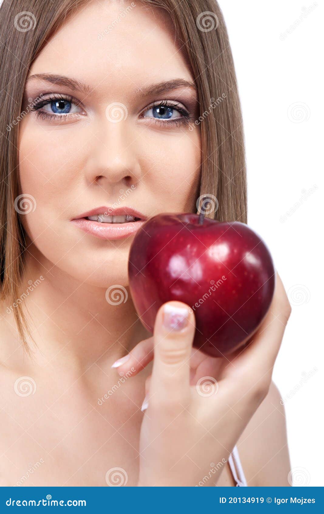 Woman with red apple stock image. Image of portrait, attractive - 20134919