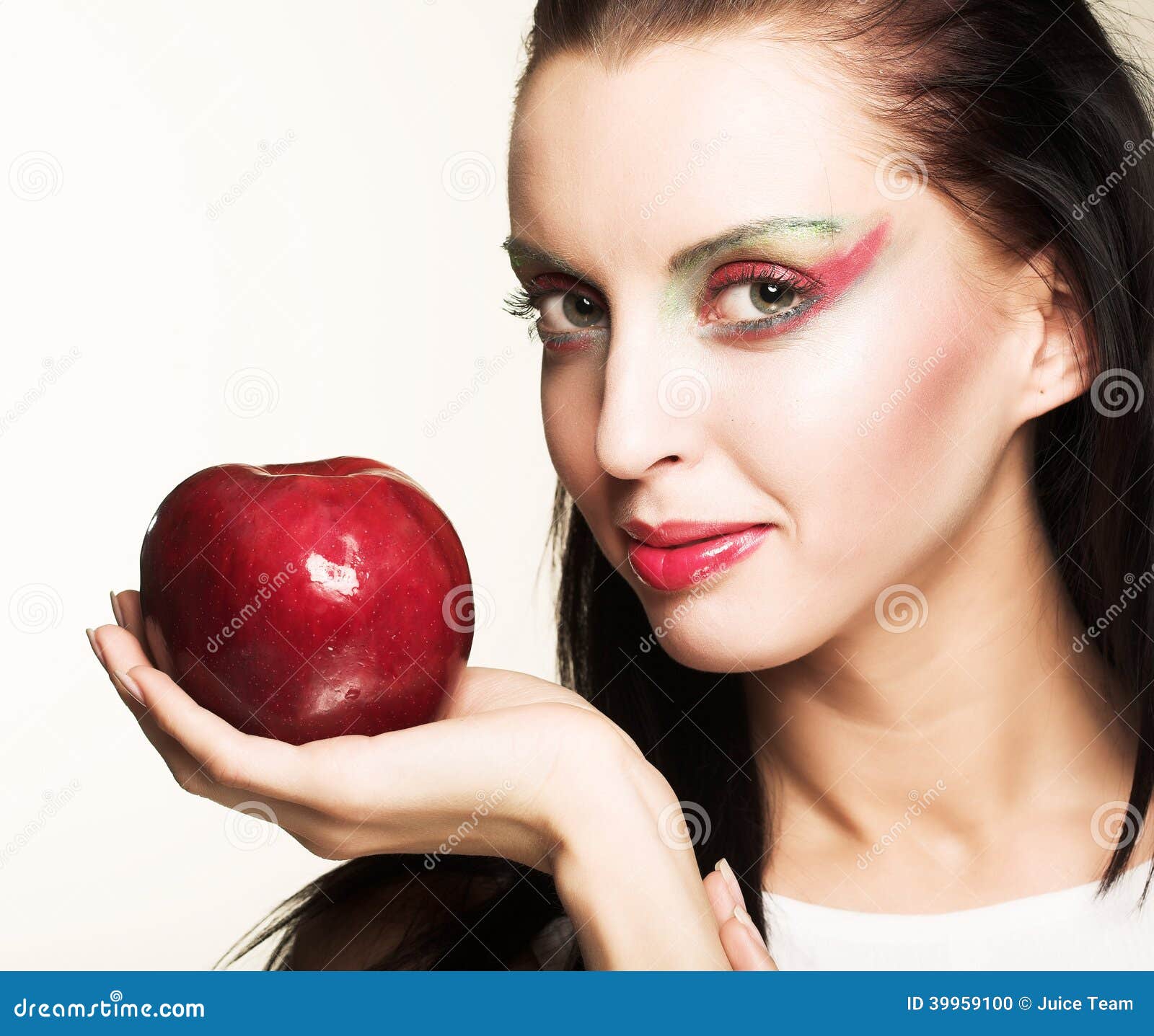 Woman with red apple stock photo. Image of portrait, female - 39959100