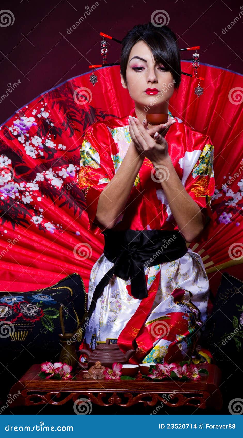 Woman in red Asian costume stock photo. Image of lifestyle - 23520714