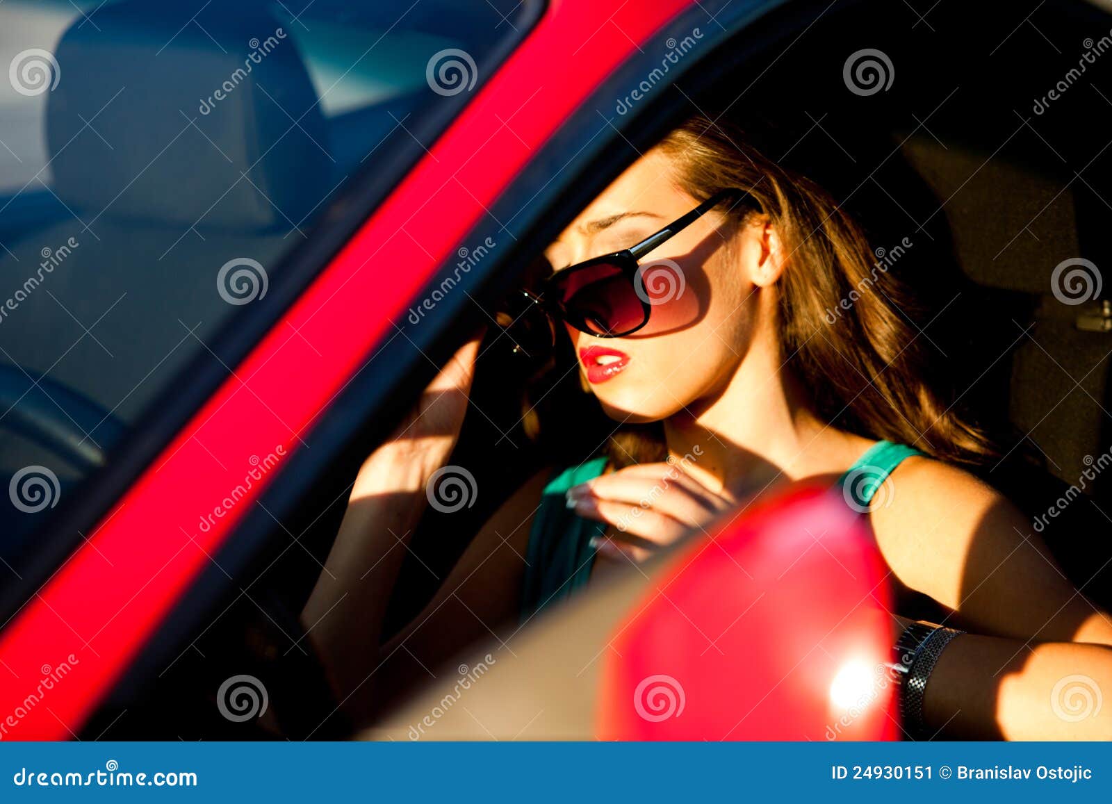 Woman in red car stock image. Image of beautiful, face - 24930151