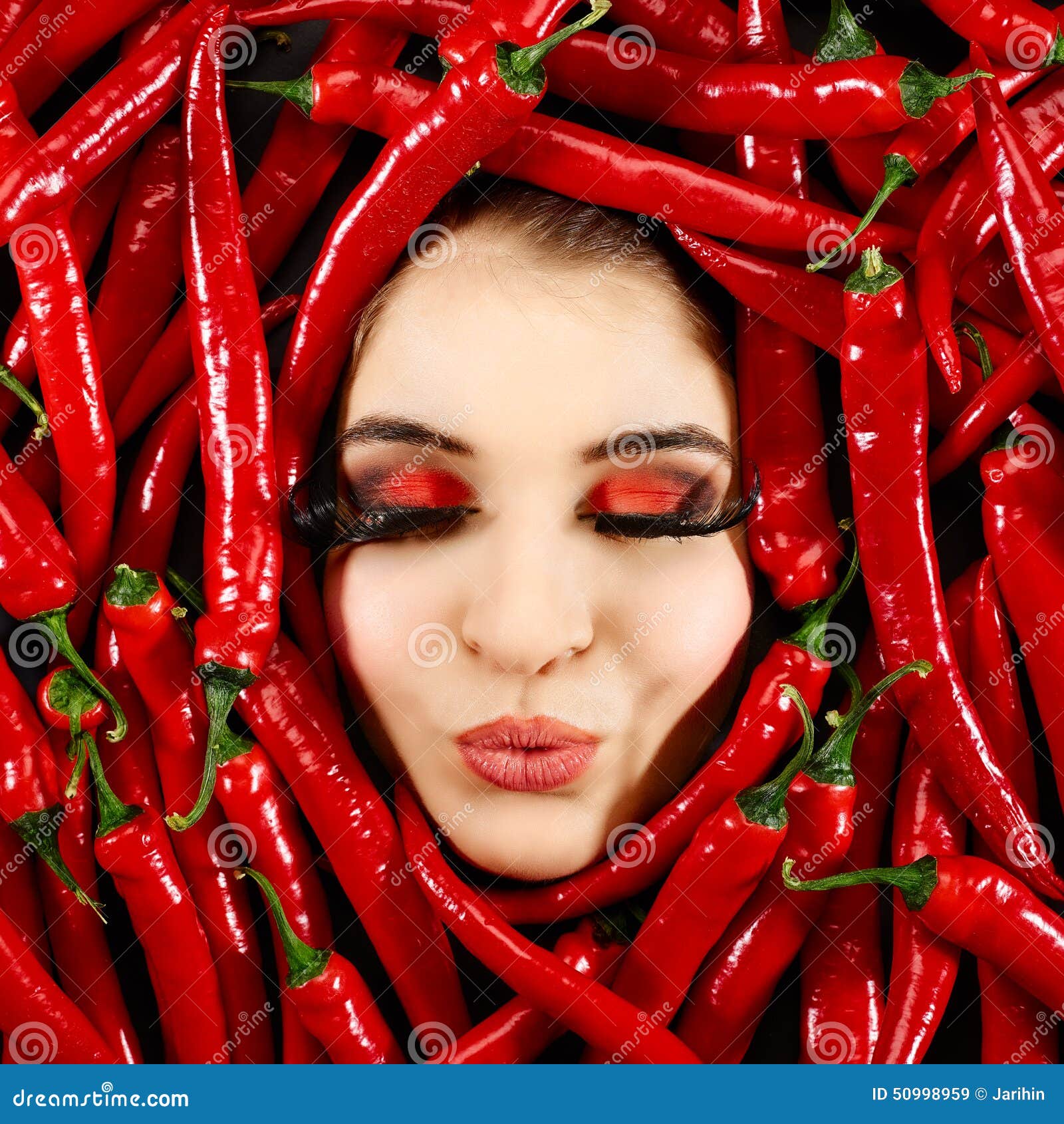 Woman and red chili pepper stock image. Image of female - 50998959