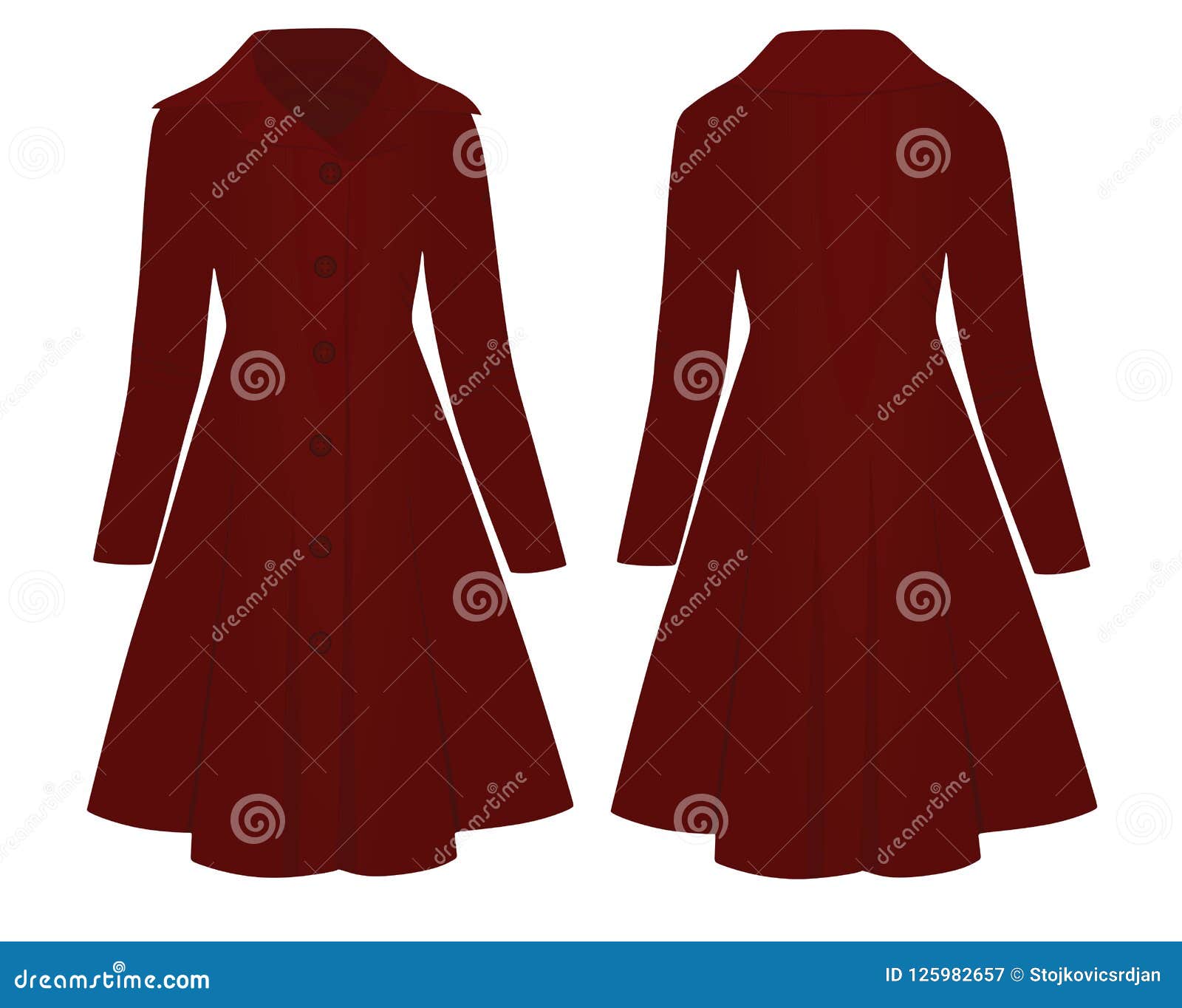 Woman Red Coat, Front and Back View Stock Vector - Illustration of ...